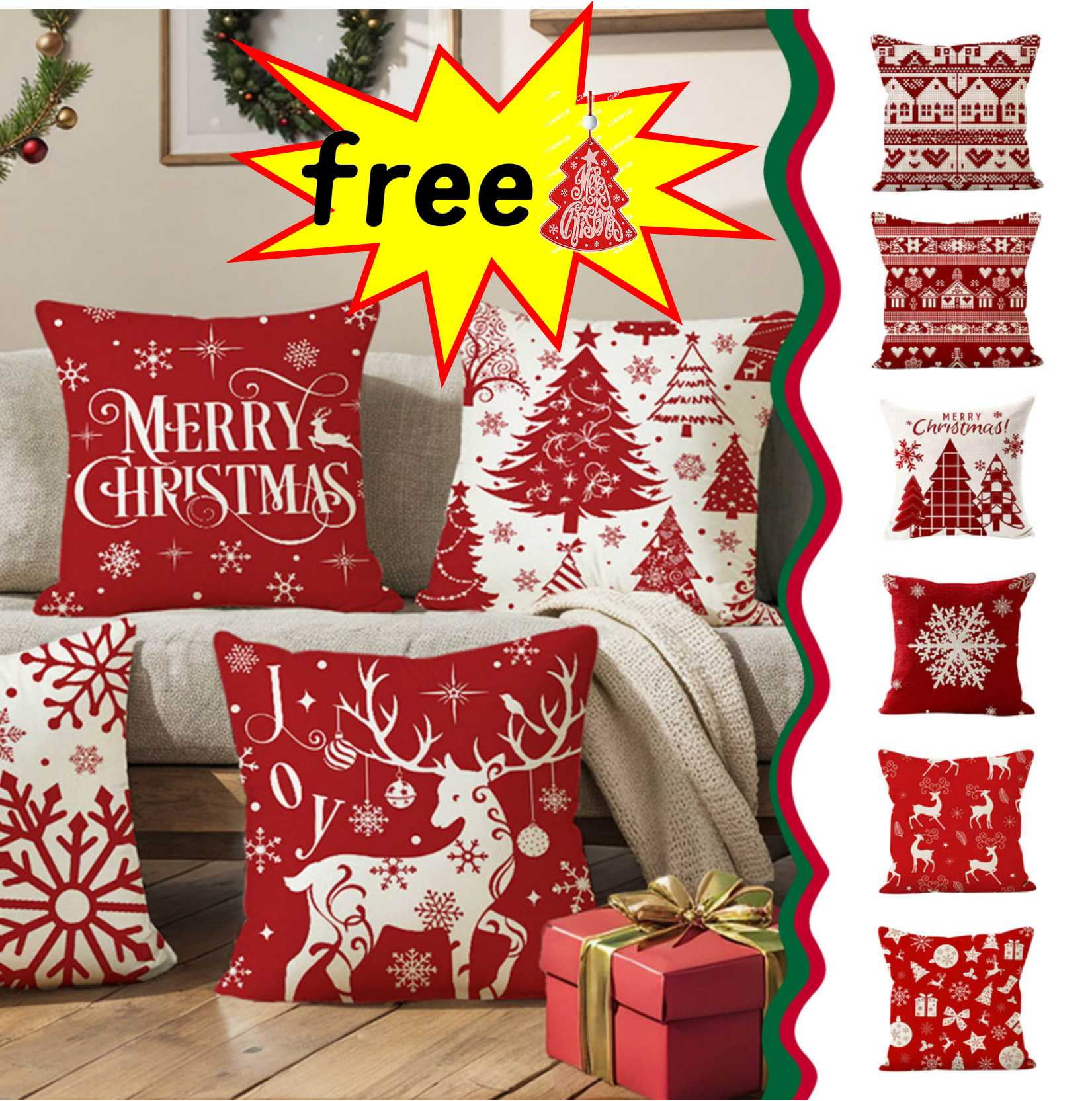 Wzzjkit Christmas Pillow Covers 18x18, Soft Plush Snowflake Tree Print ...