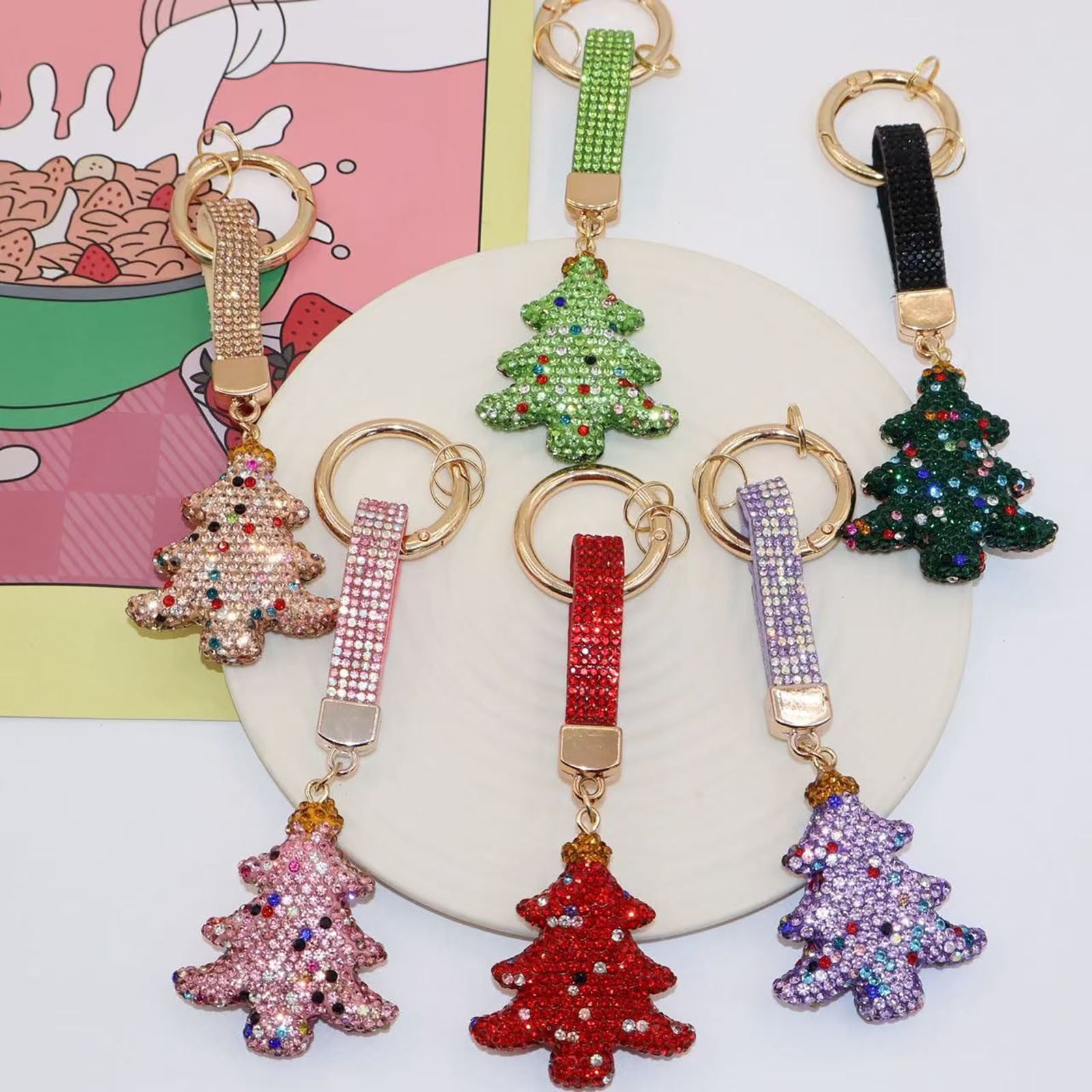Wzzjkit Christmas Tree Keychain Rhinestone Keychains Christmas Purse ...