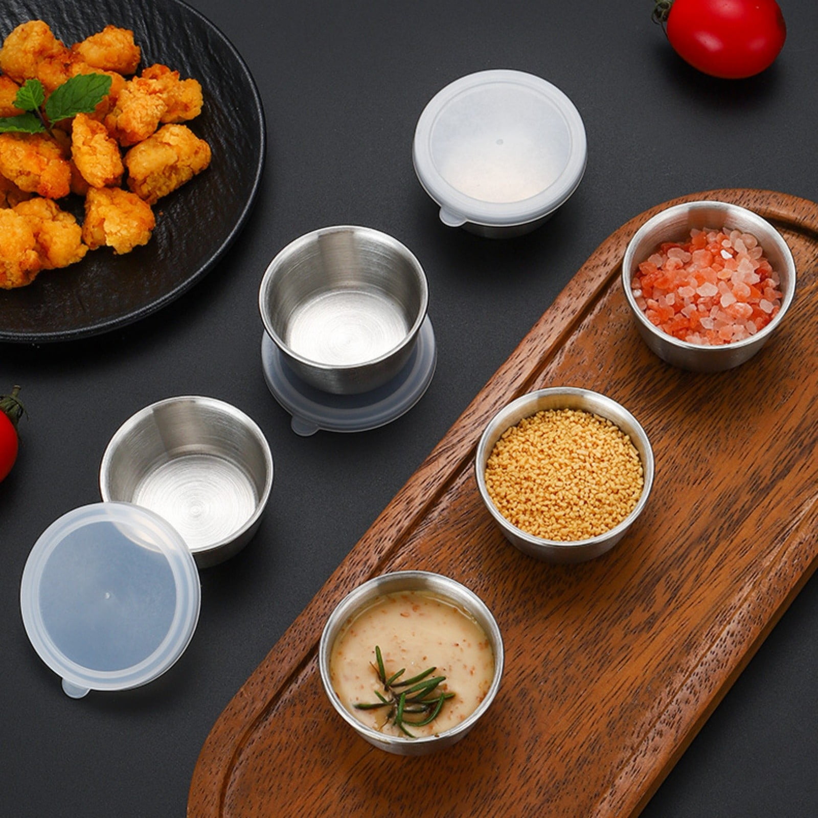 Wzzjkit Dipping Bowls with Plastic Lid, 40ml 304 Stainless Steel Small ...