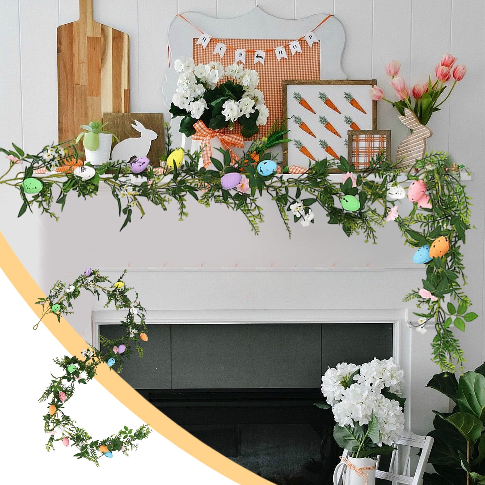 Wzzjkit Easter Garland Easter Decorations Easter Eggs Bow Vines for ...