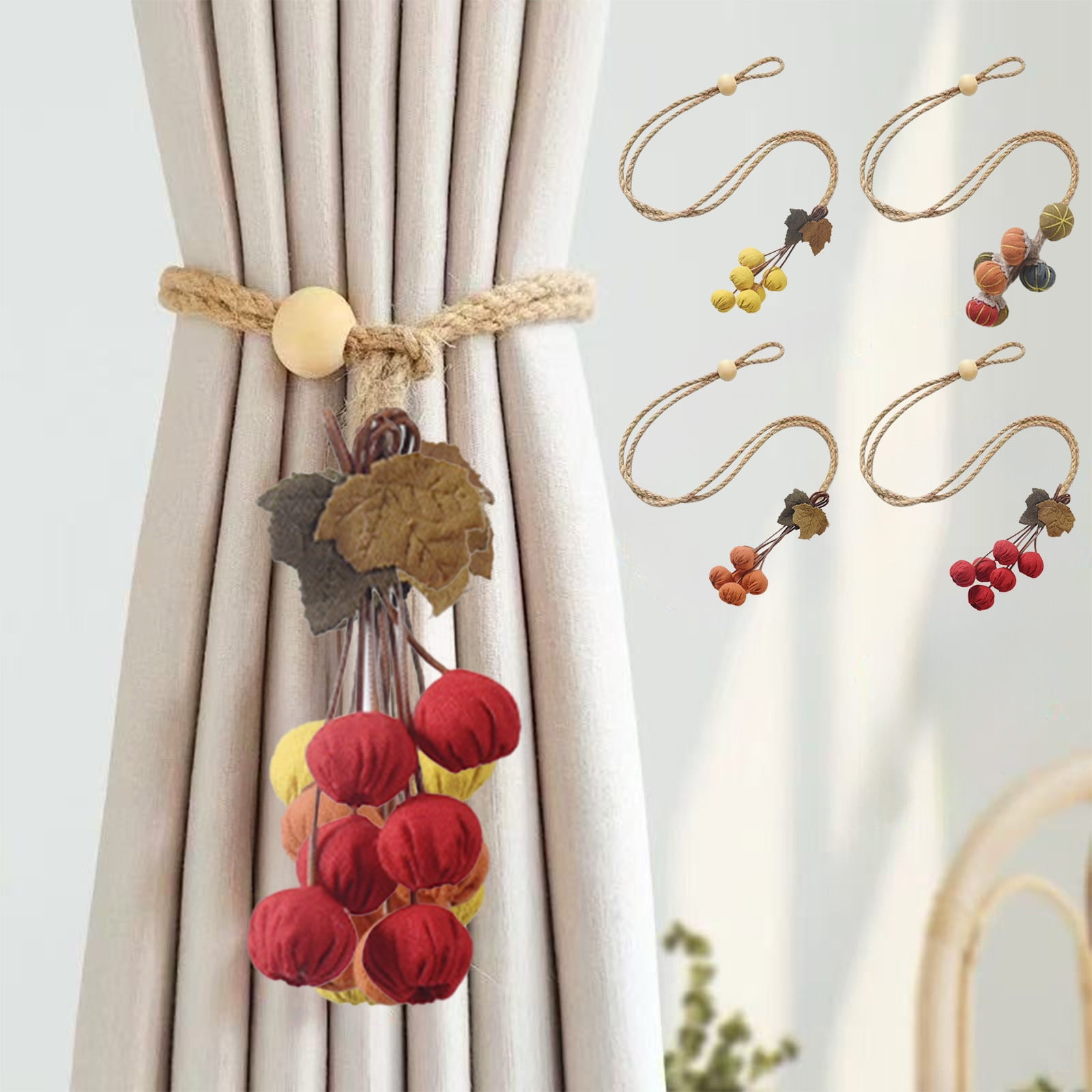 Wzzjkit Fall Decor Curtain Tiebacks Pumpkin Curtain Tie Backs Hanging ...