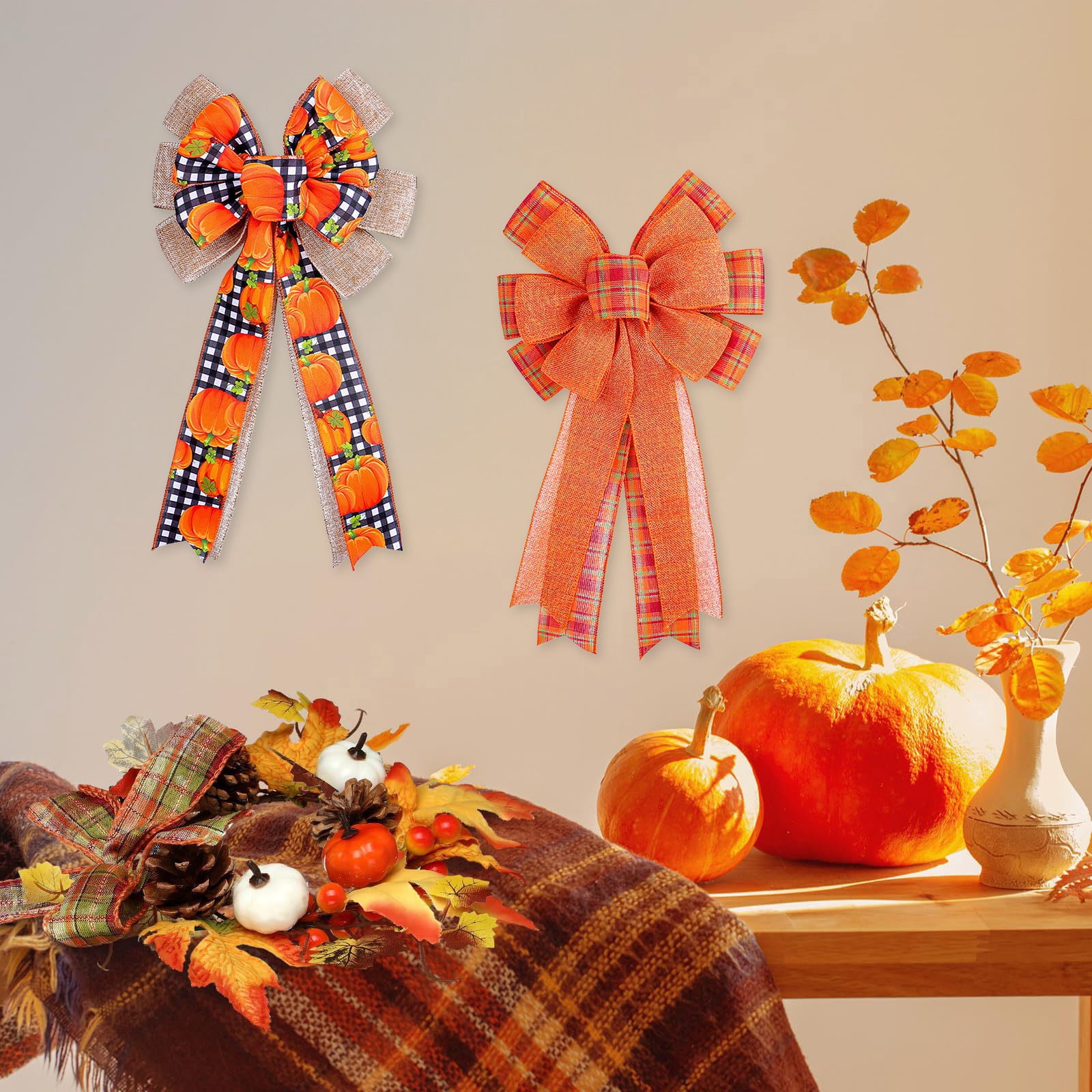 Wzzjkit Fall Wreath Bows Thanksgiving Bows Orange Bows for Wreaths ...