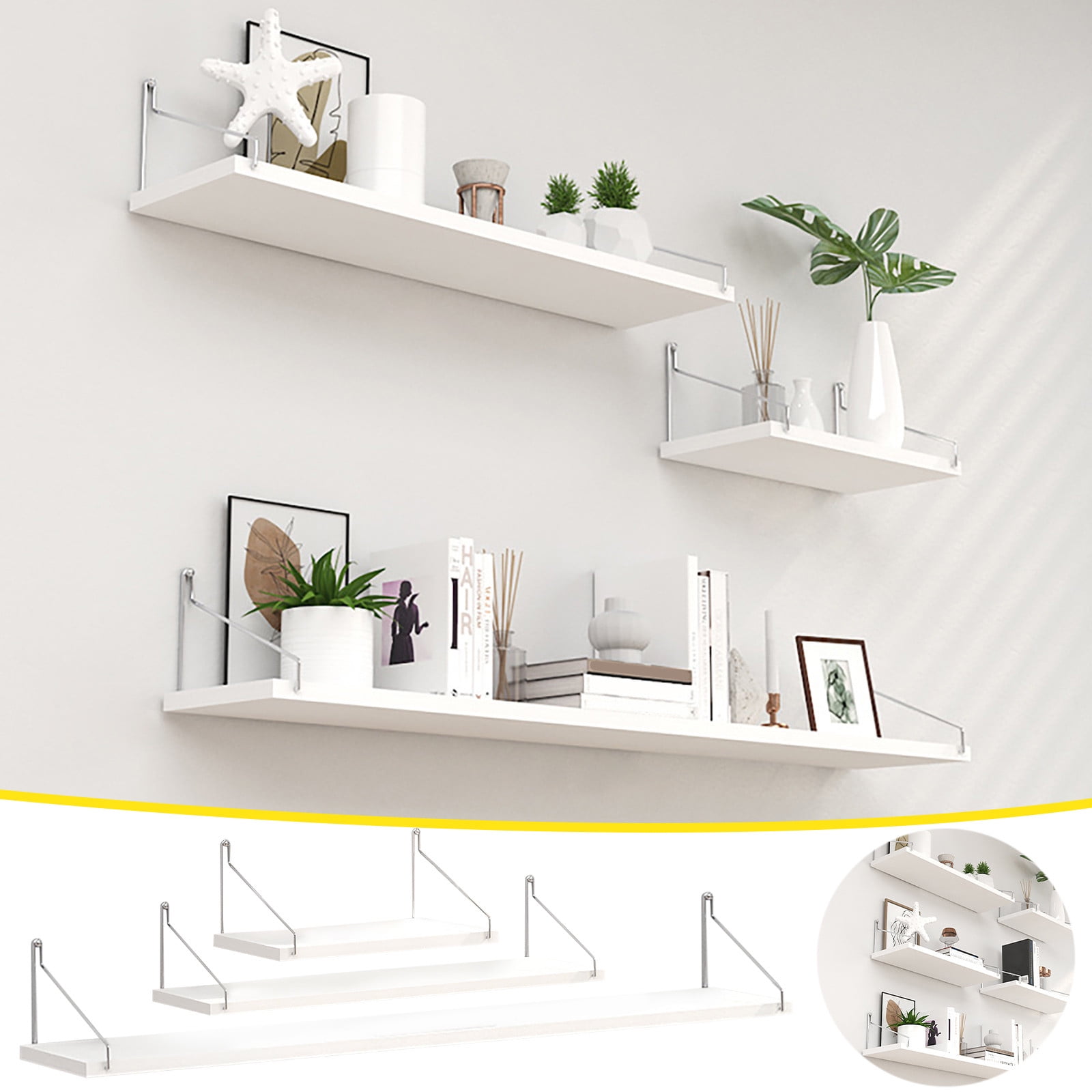 Wzzjkit Floating Shelves for Wall, Modern White Wall Shelves for ...