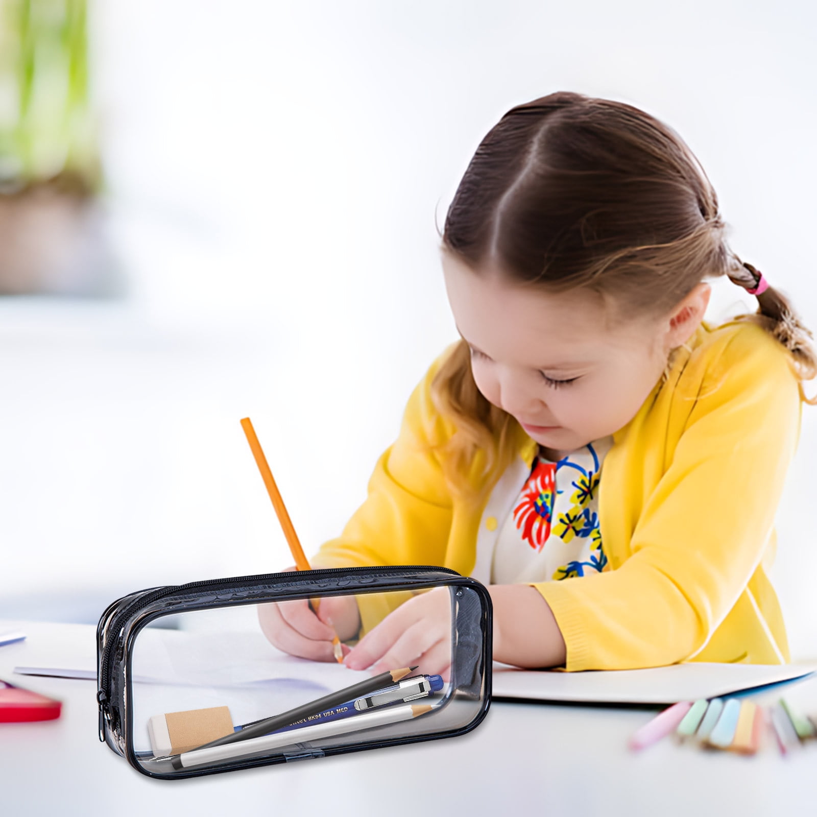 Wzzjkit Large Pencil Case, Transparent Plastic Pencil Pouch Stationery ...