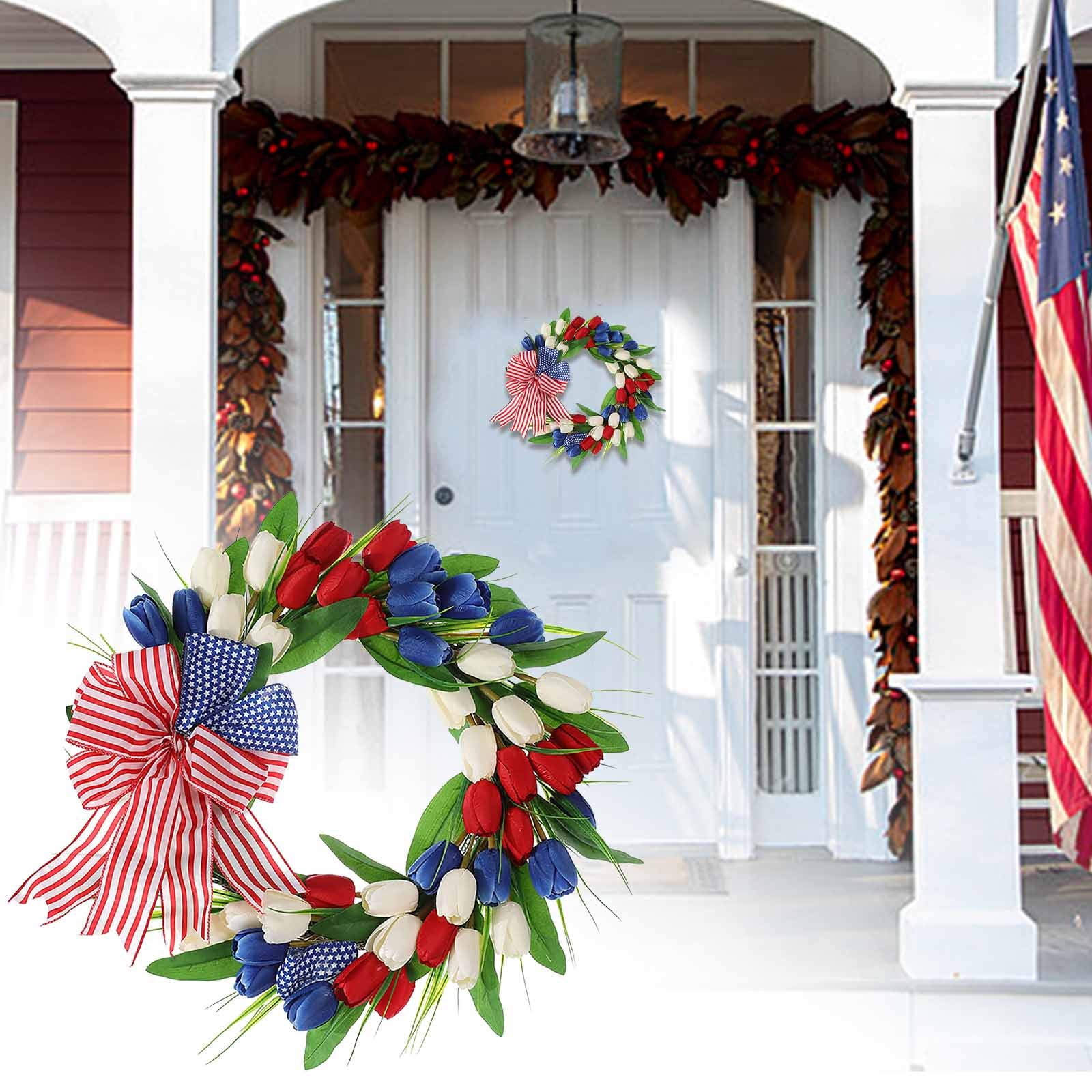 Wzzjkit Patriotic Wreath, Handcrafted Memorial Day 4th of July Wreath ...