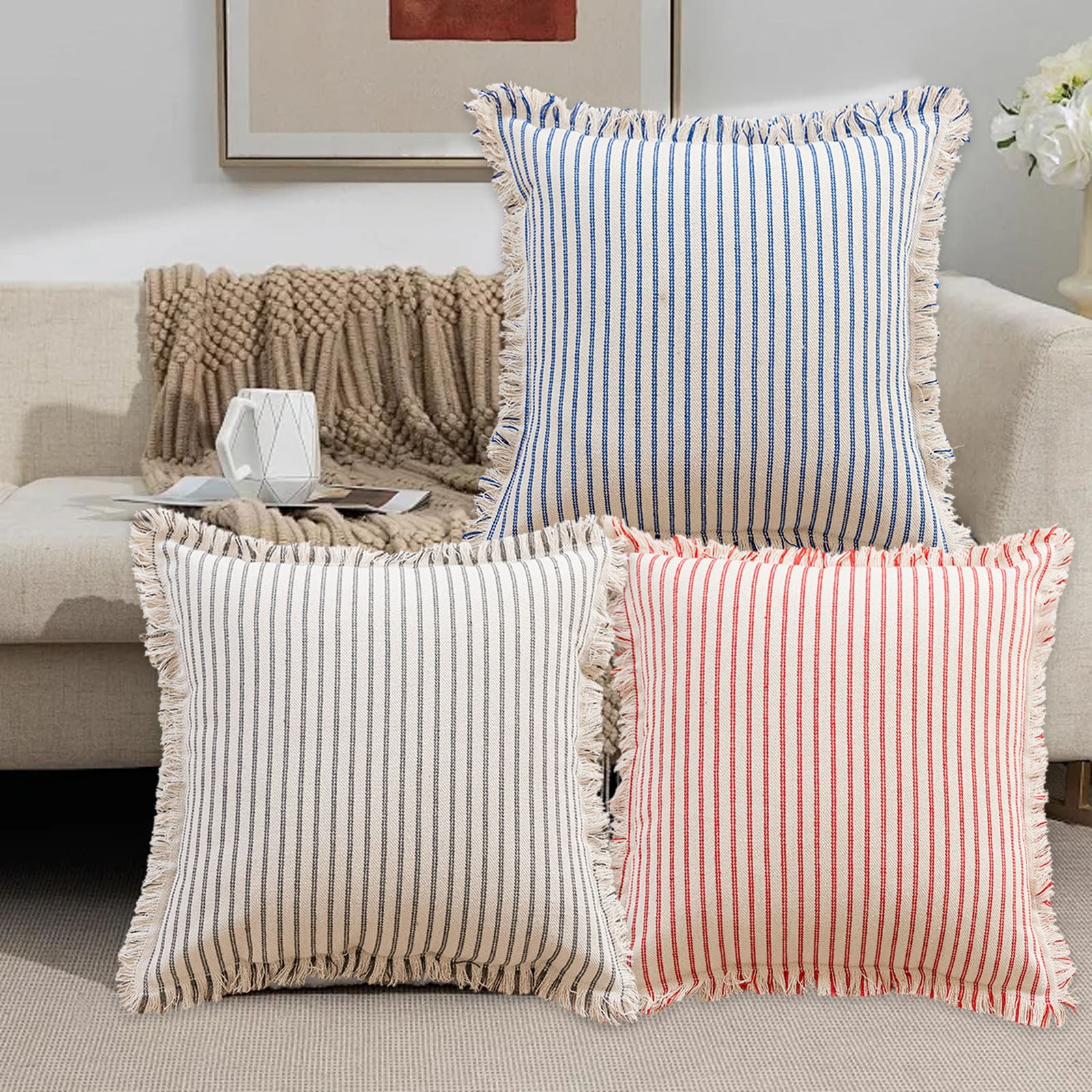 Wzzjkit Pillow Covers Wind Stripe Tassel Pillow Case High Grade ...