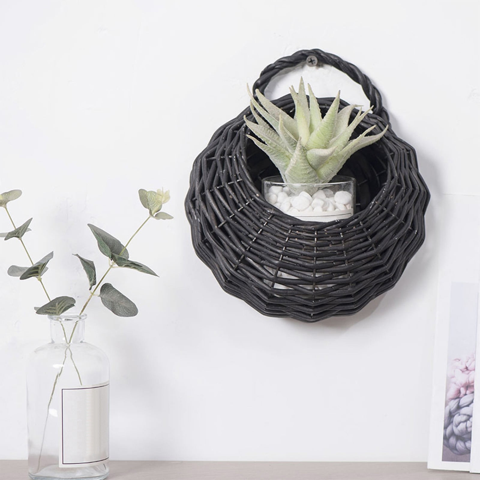Wzzjkit Rattan Wall Hanging Flower Pots Wicker Hanging Baskets Outdoor ...