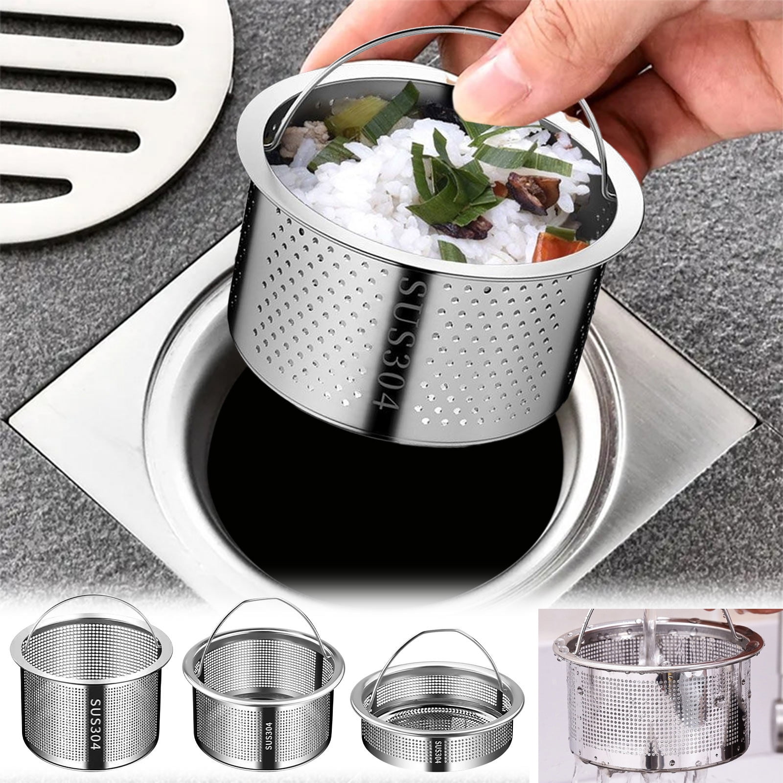 Wzzjkit Sink Drain Strainer, 304 Stainless Steel Kitchen Sink Filter ...