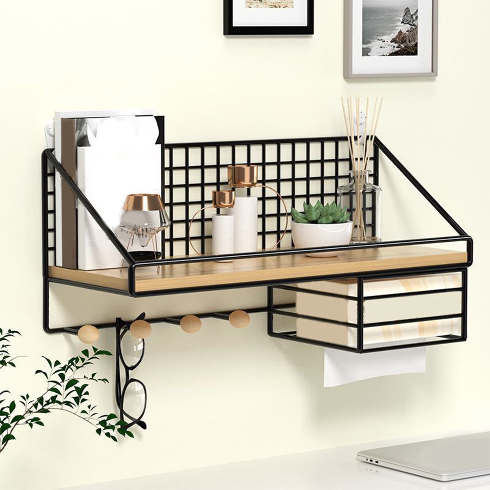 Wzzjkit Wall Shelves No-Punch Shelf, Bedside Wall Mounted Storage Rack ...