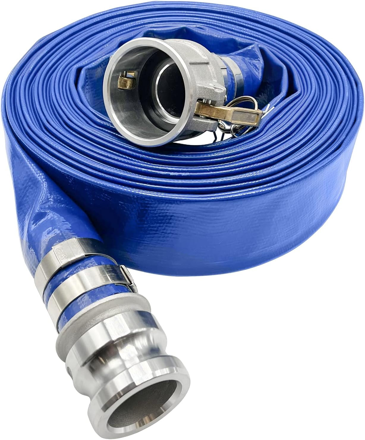 X 100' Flat Industrial Blue PVC Backwash Hose With Aluminum Camlock ...