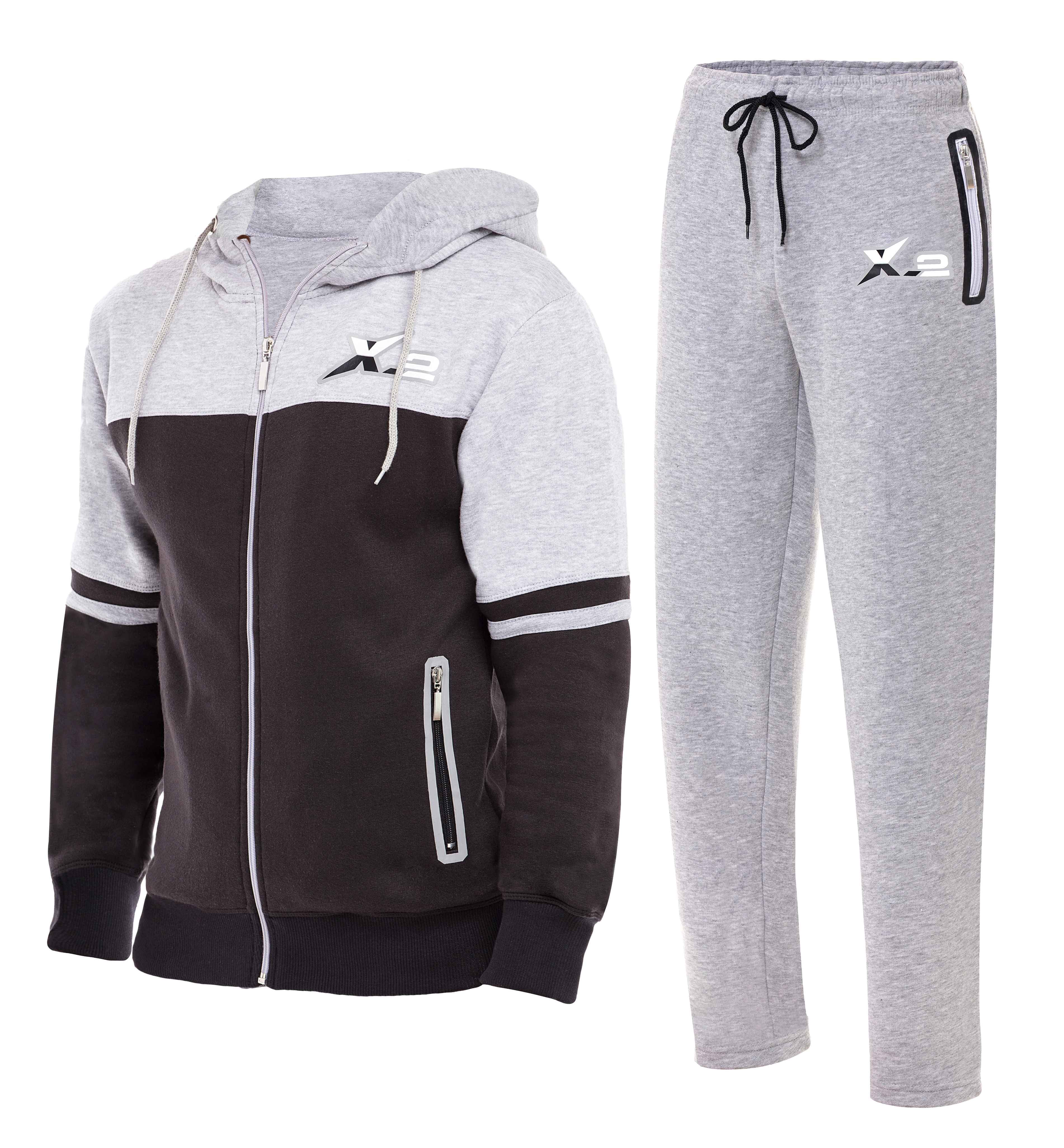 SKYLINEWEARS X-2 Men's Black Athletic Hooded Tracksuit Full Zip 2-Piece ...