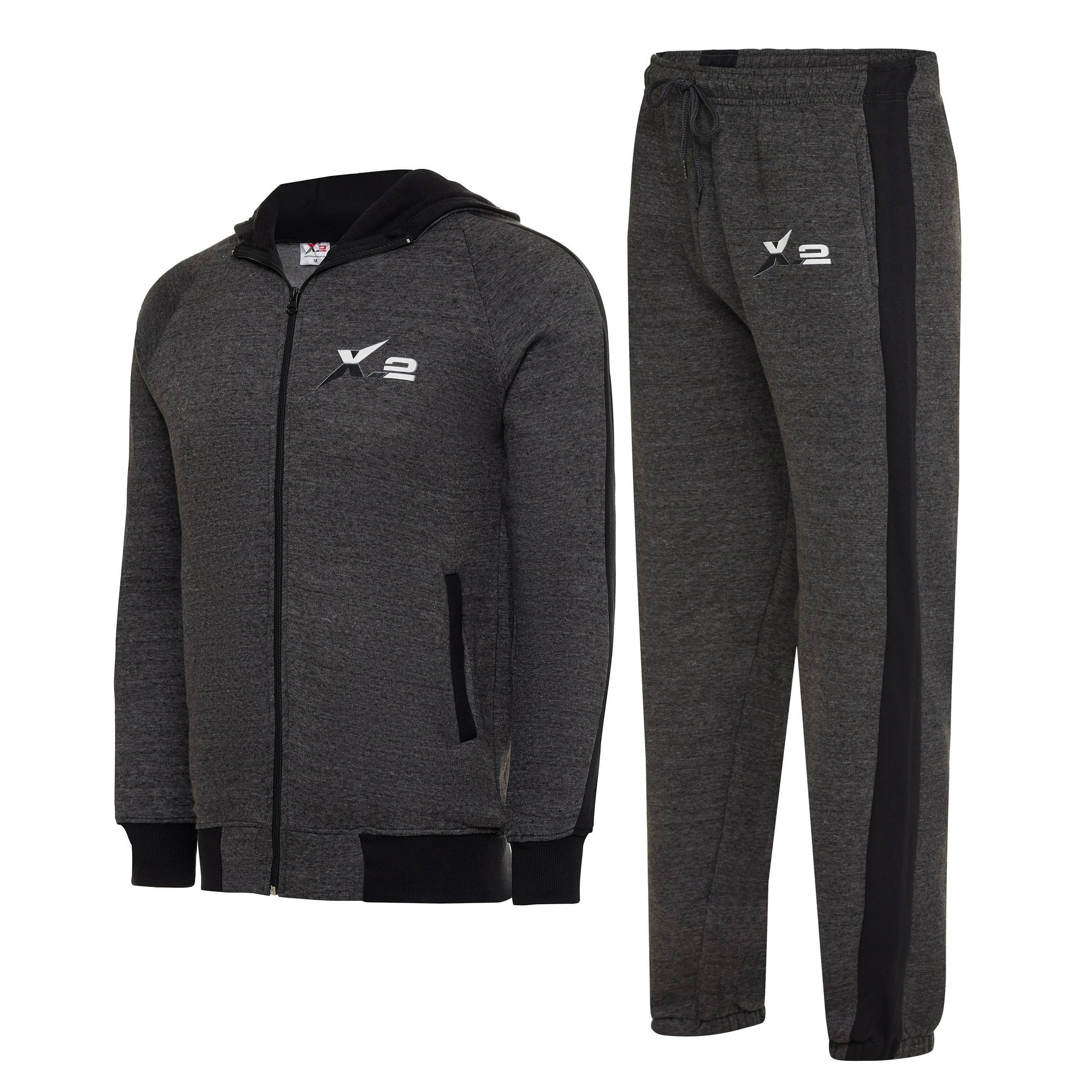 X-2 Men's Hooded Tracksuit 2 Piece Full Zip Athletic Sports Set ...