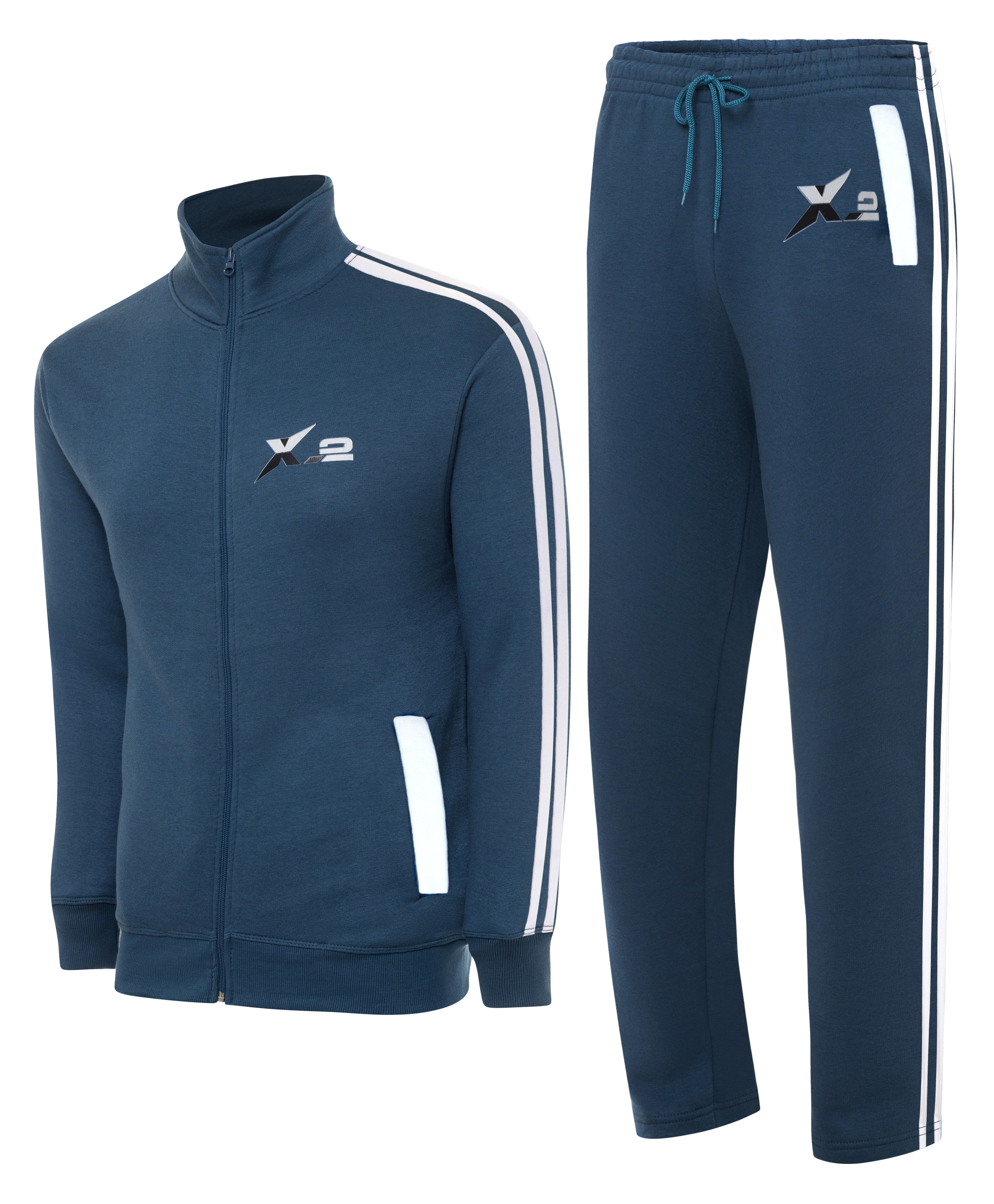 X-2 Men's Athletic Tracksuit Set, Full Zip, Blue White 2Pipe, Gym ...