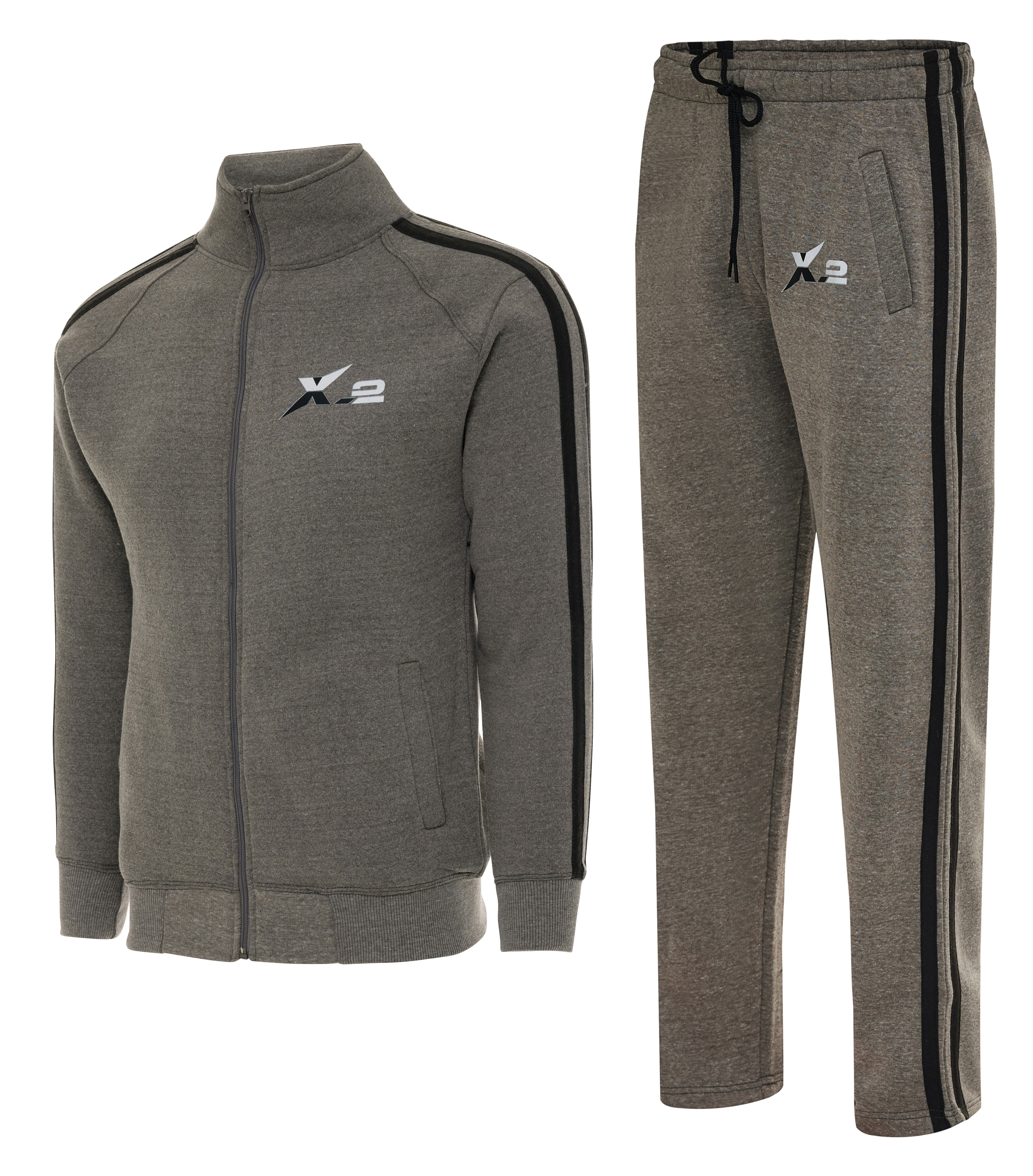 X-2 Men Tracksuit Set, Full Zip, Gray, Medium, Fleece Cotton Blend ...