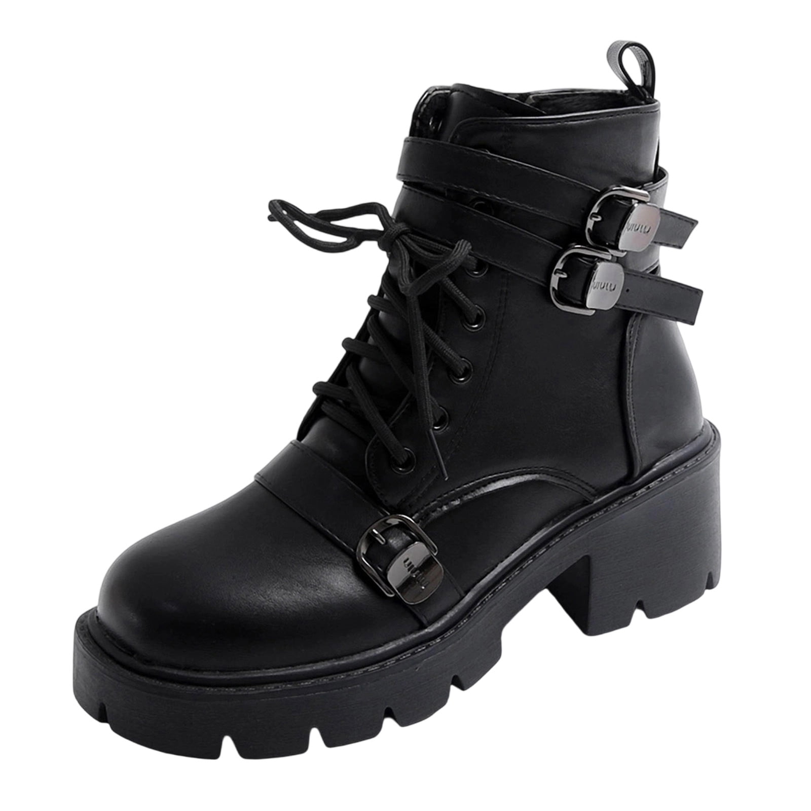 X-882 Black Women Elevated Patent Leather Thick Sole Boots With String ...