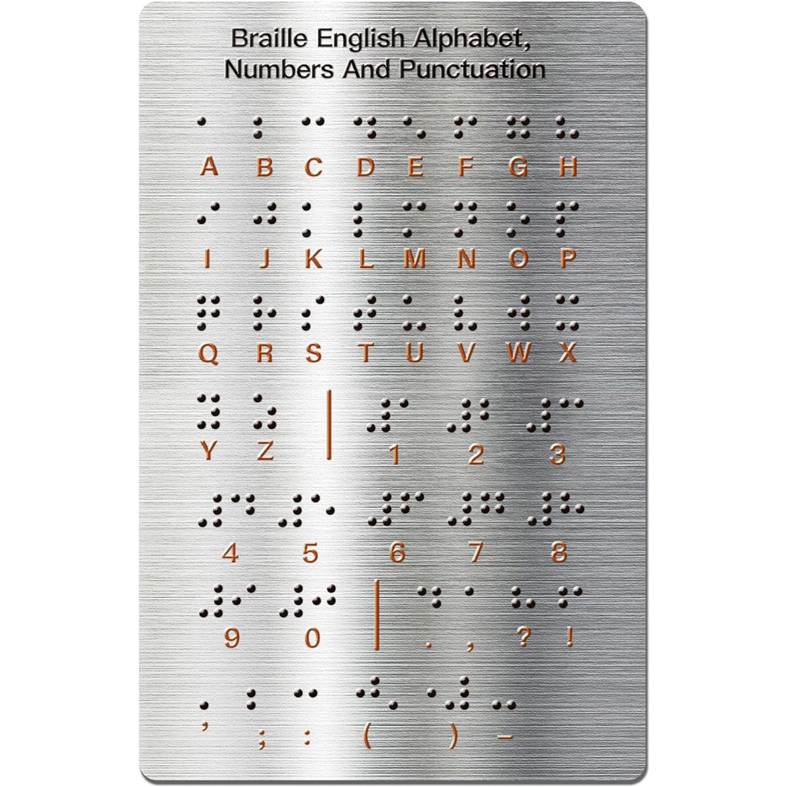 X-96 Braille Alphabet Board Metal Raised Dots Numbers Punctuation Chart ...