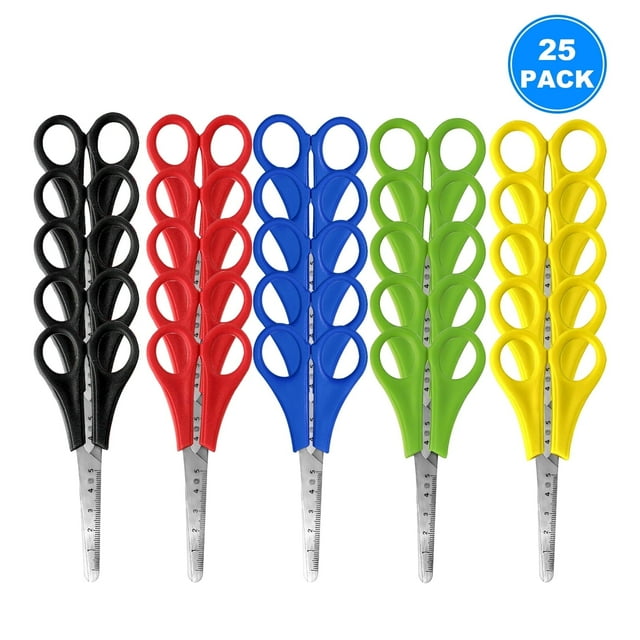 X BOARD 25 Pack Scissors Bulk with scale, 5 Inch Blunt Tip Safety ...
