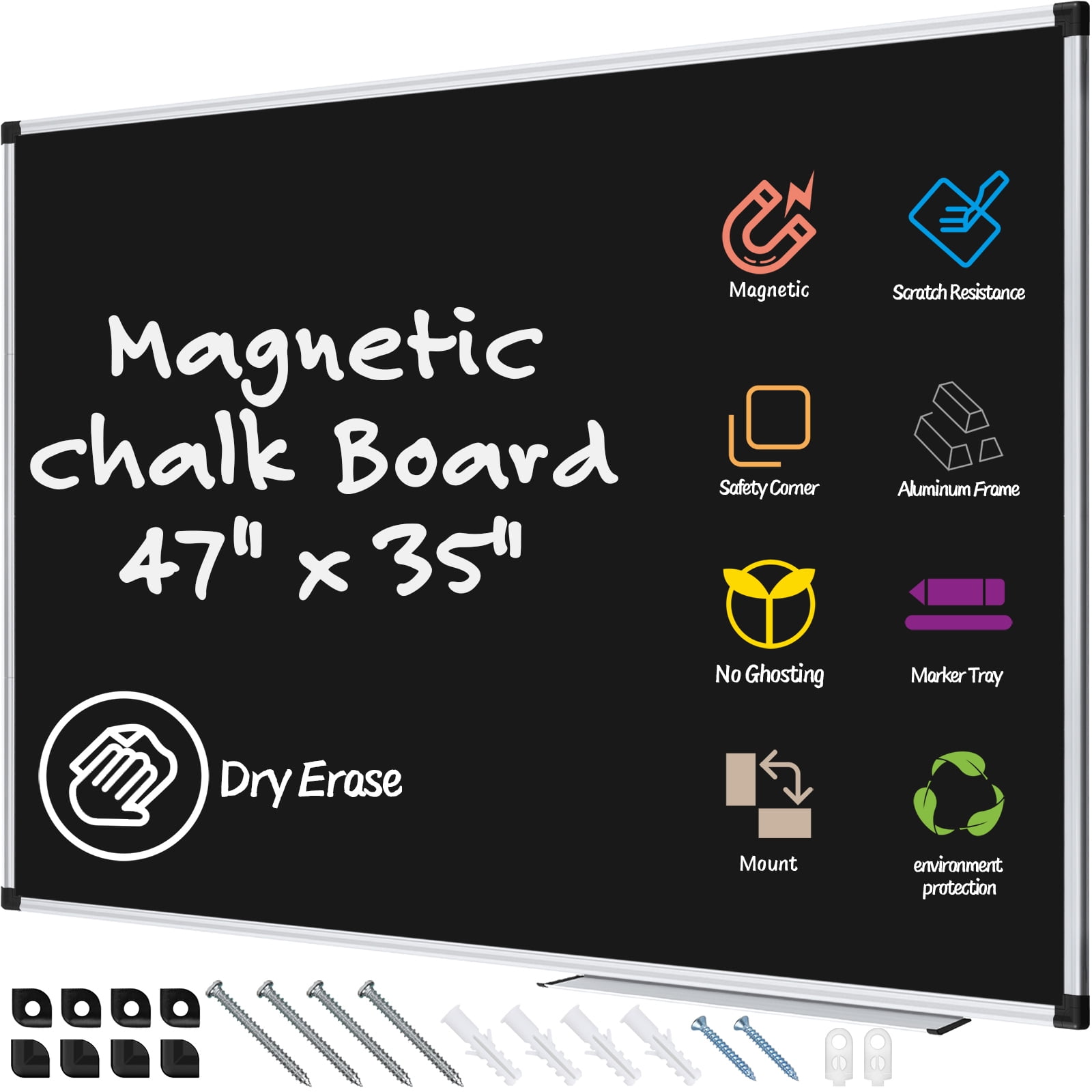 X BOARD Magnetic Chalkboard 47" x35" Large Black Dry Erase Board ...
