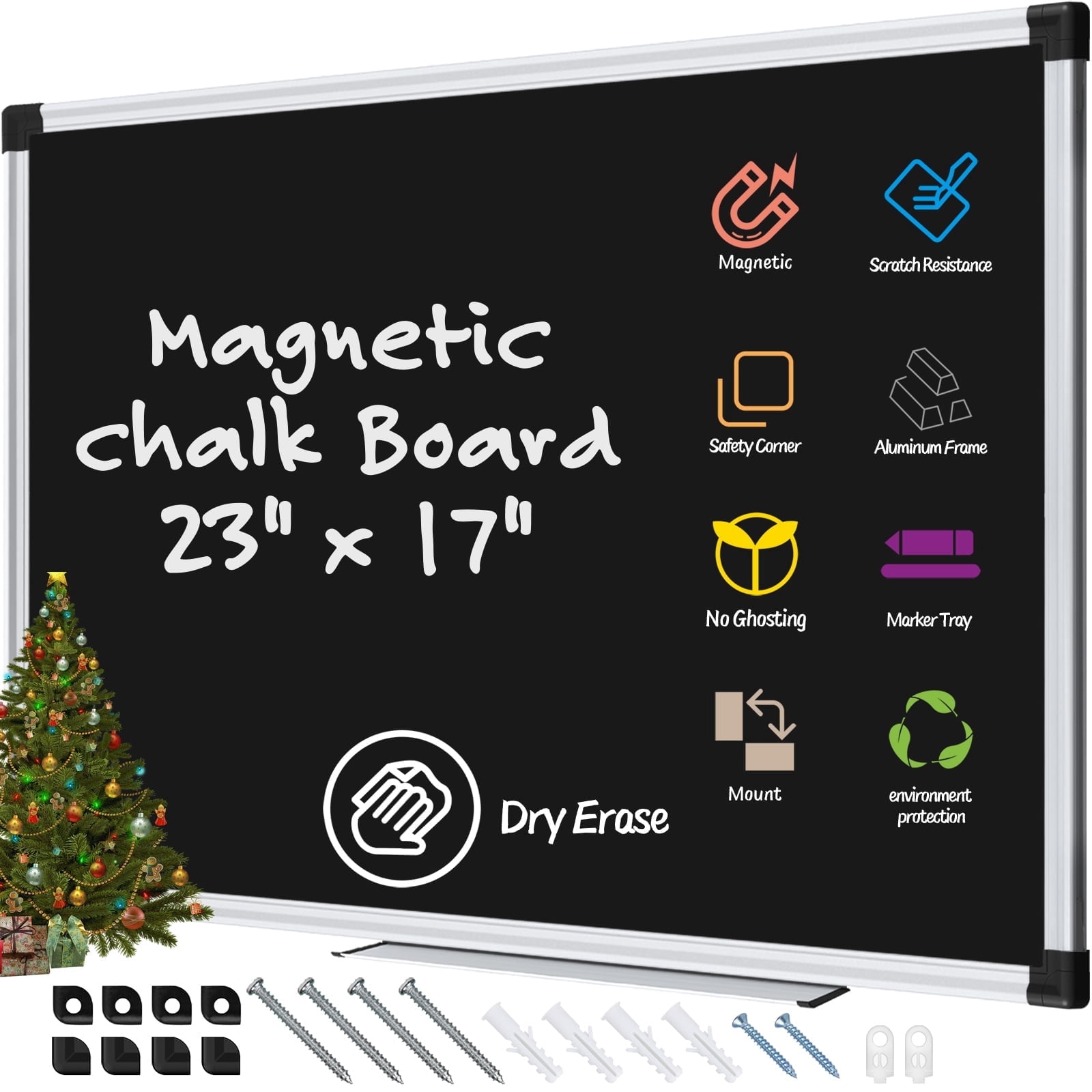 AGCAN Magnetic Chalkboard 23" x 17" Big Black Dry Erase Board for Kids ...