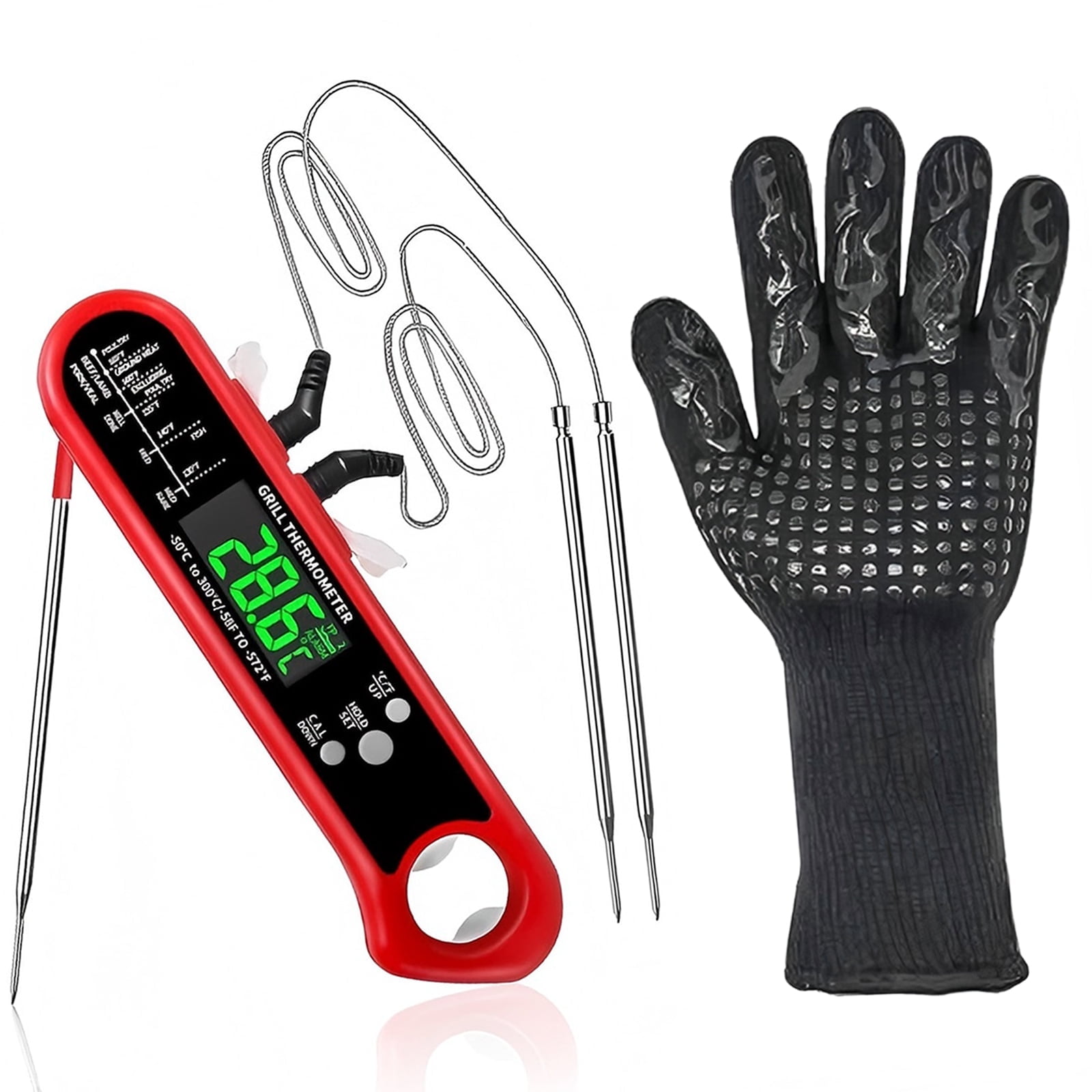 X BOARD Digital Meat Thermometer with Dual Probe and BBQ Glove, Instant ...