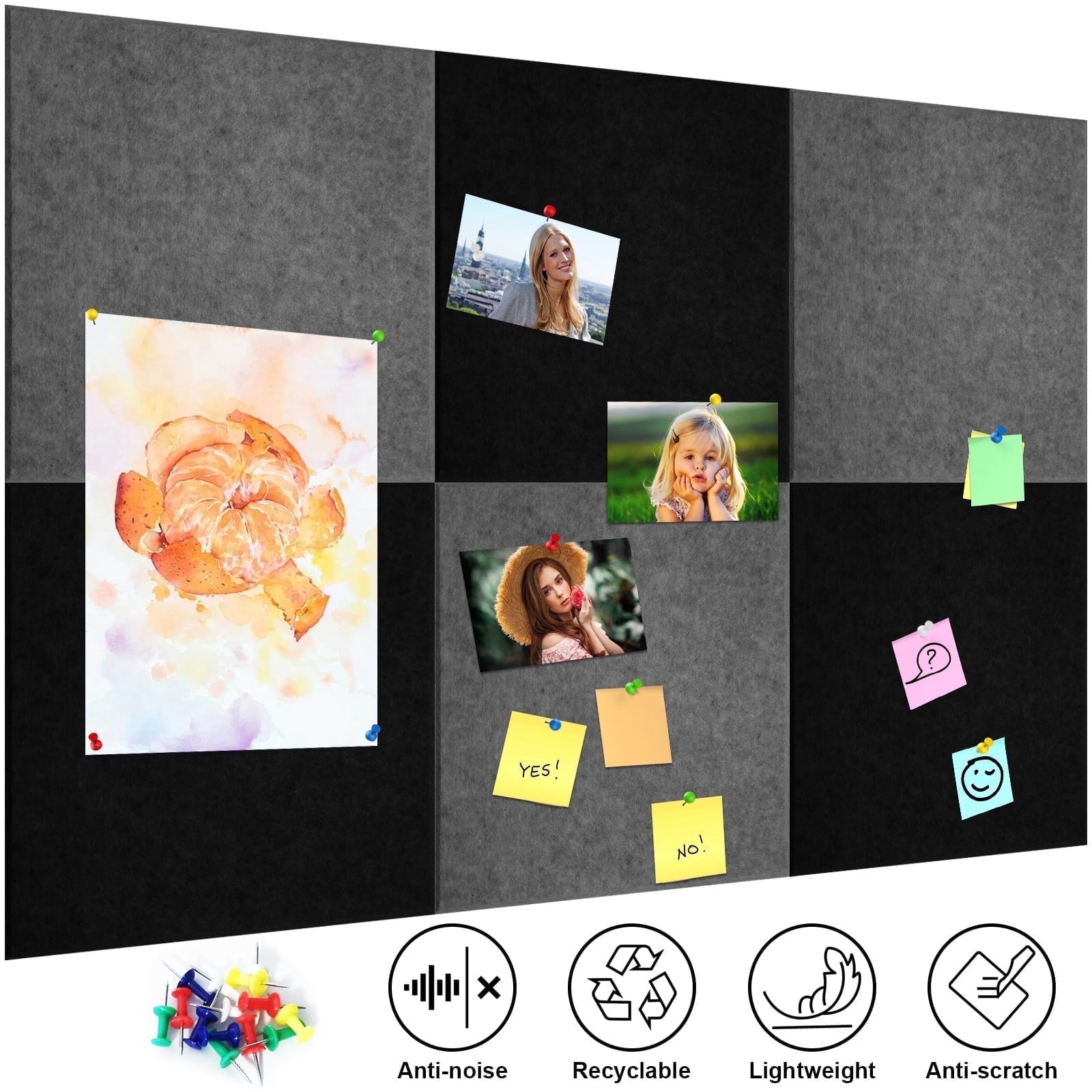 AGCAN Felt Bulletin Board, Large Felt Wall Tiles with 40 Push Pins, DIY ...