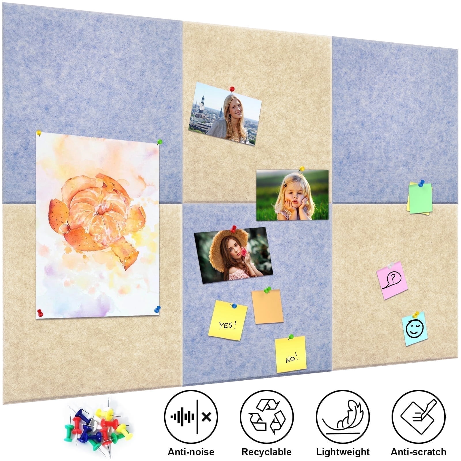 AGCAN Felt Bulletin Board, Large Felt Wall Tiles with 40 Push Pins, DIY ...