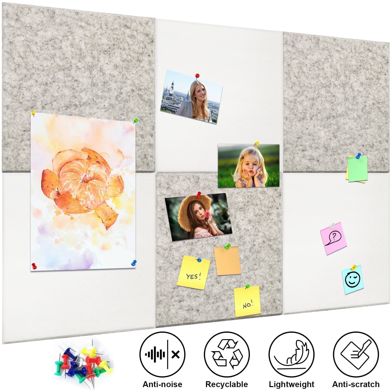 AGCAN Felt Bulletin Board, Large Felt Wall Tiles with 40 Push Pins, DIY ...