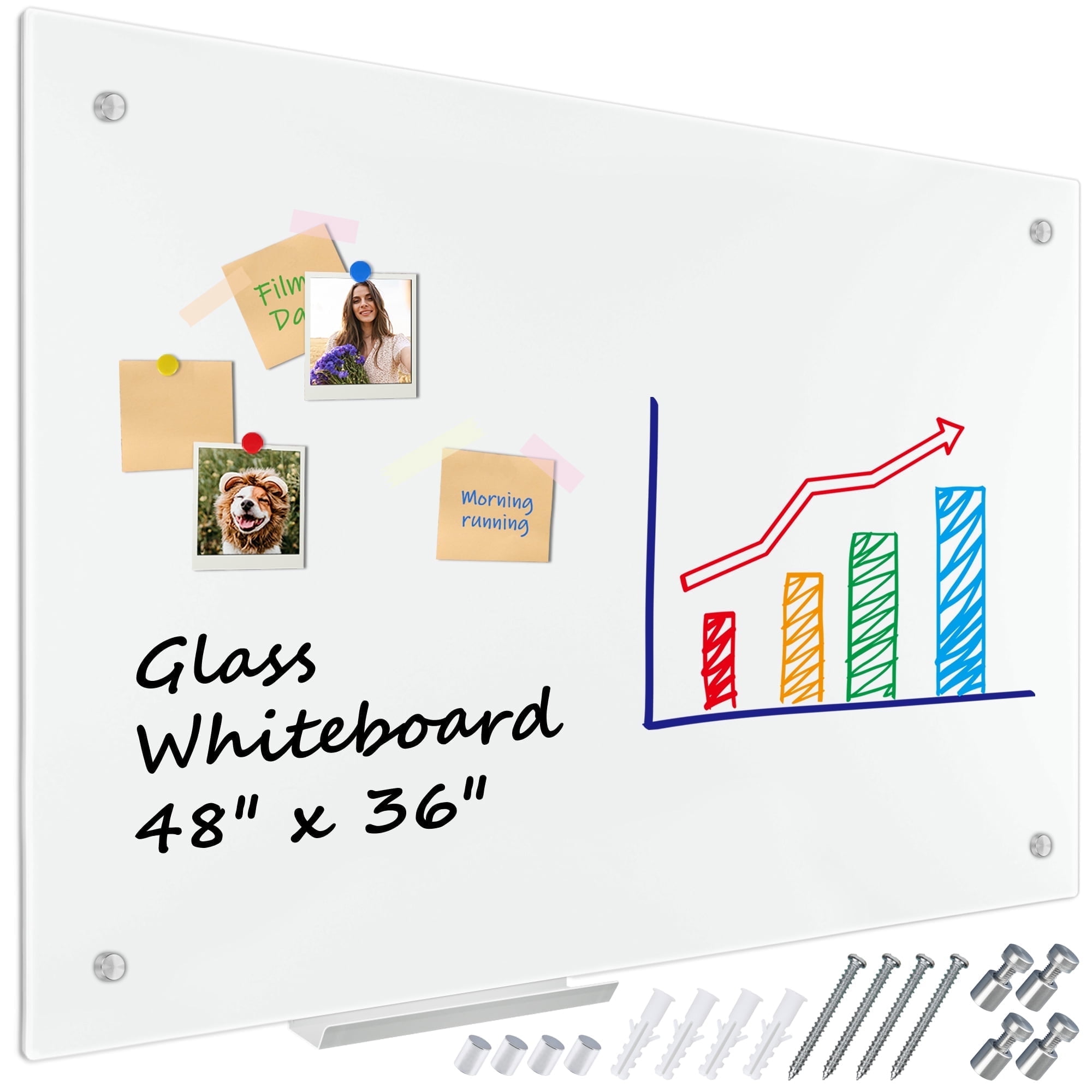 "X BOARD Glass White Board Dry Erase Magnet Board, 48""x36"", for Home ...