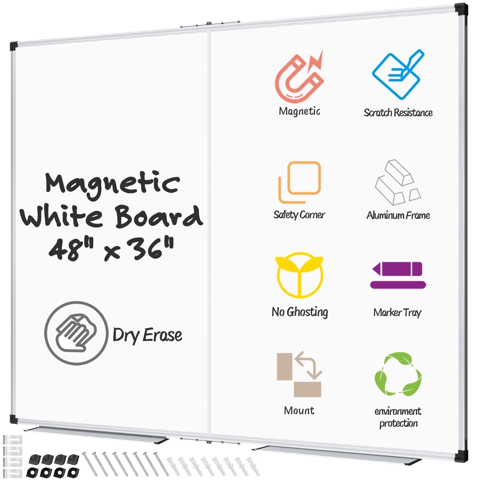 "X BOARD Big Foldable Dry Erase Board 48"" x 36"", Magnetic Whiteboard ...