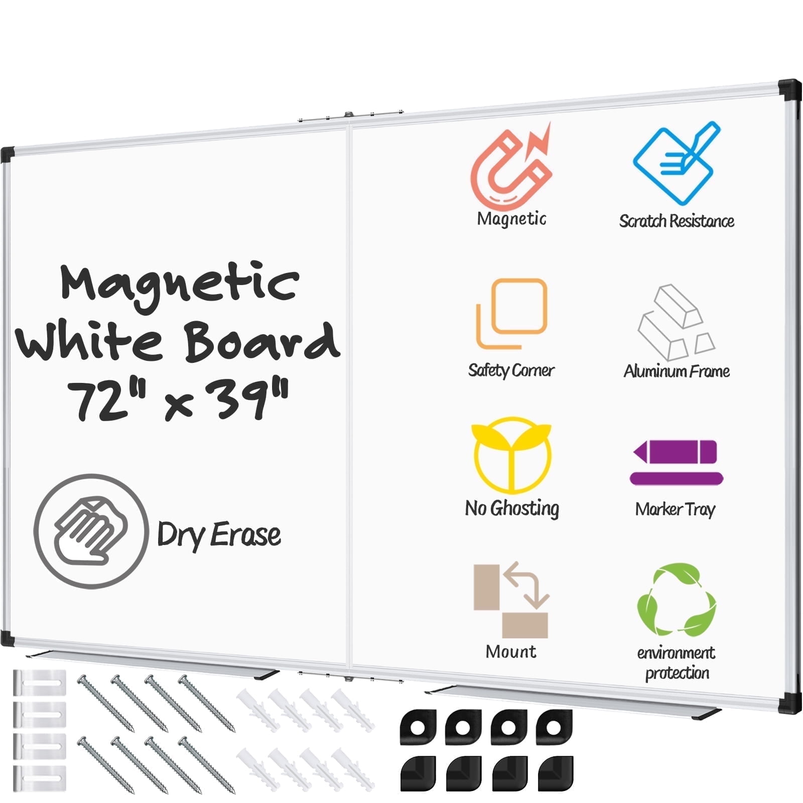 AGCAN Giant Whiteboard 72" x 39" Large Dry Erase Board for Wall 6'x3 ...