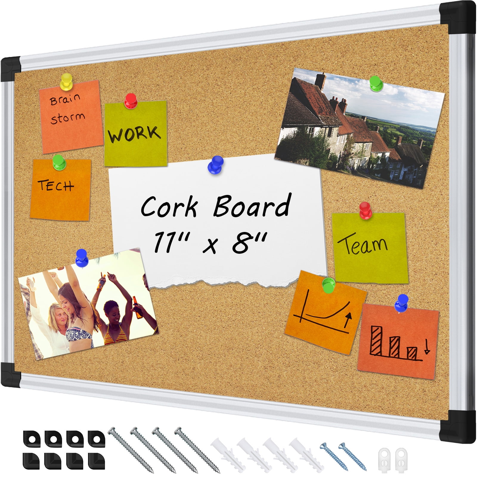 X BOARD Push Pin Cork Board 11" x 8" Picture Bulletin Board Hanging ...