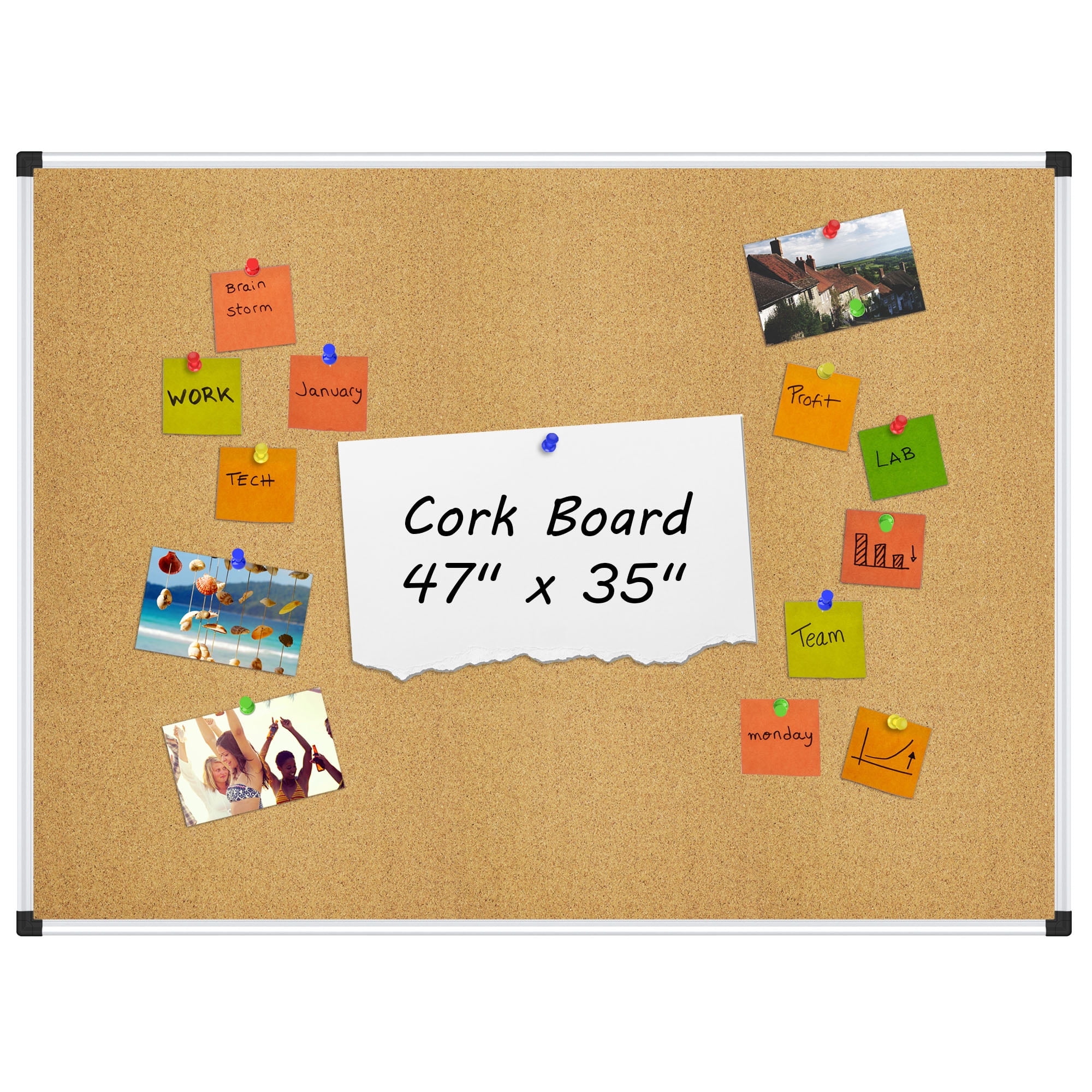 X BOARD Push Pin Cork Board 47" x 35" Picture Bulletin Board Hanging ...