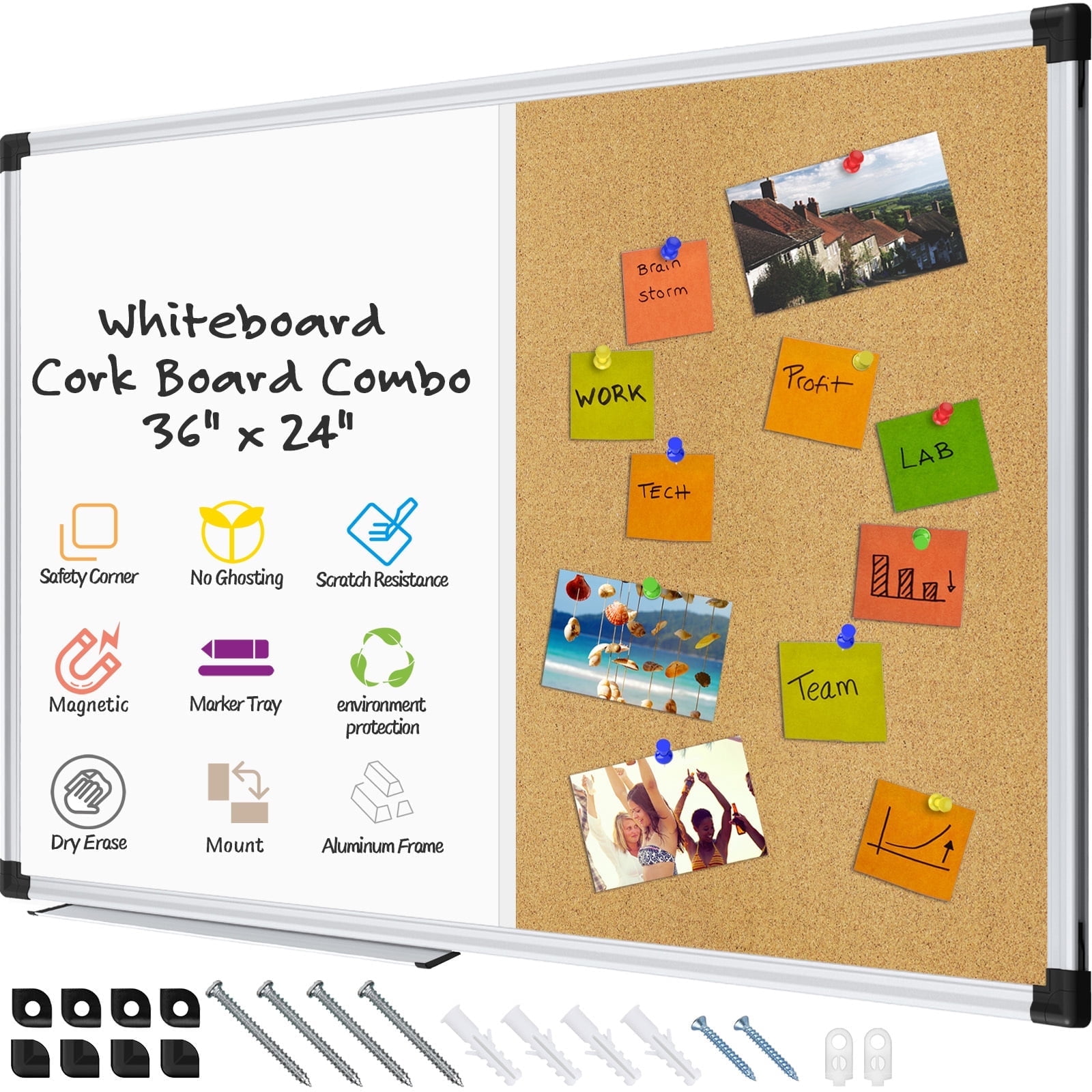 Free Shipping! X BOARD White Board Cork Board Combo 36" x 24" Dry Erase ...