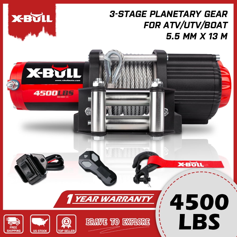 X-BULL 12V 4500LBS Battery Powered Steel Wire Electric Winch for ATV ...