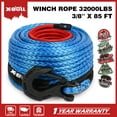 X-BULL 32000LBS 3/8" x 85ft Synthetic Winch Rope Blue Recovery Rope 4X4 ...