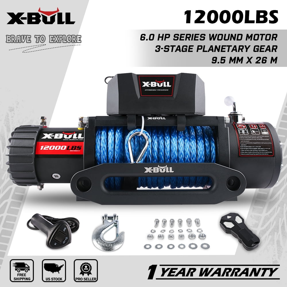X-BULL 12000LB Electric Winch, Synthetic Rope, 12V, Wireless Remote ...