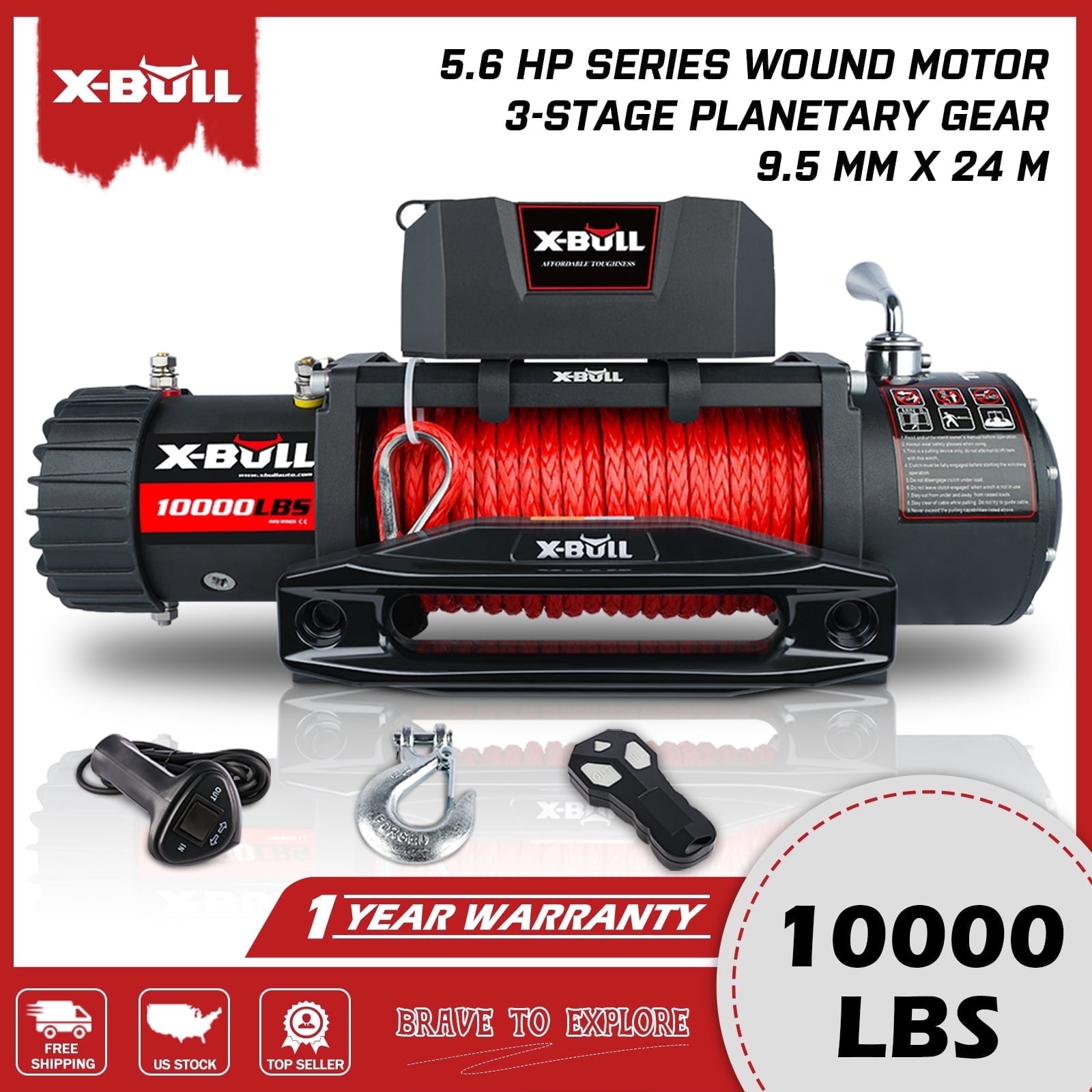X-BULL 12V 10000LBS Electric Winch Synthetic Rope with Wireless Remote ...