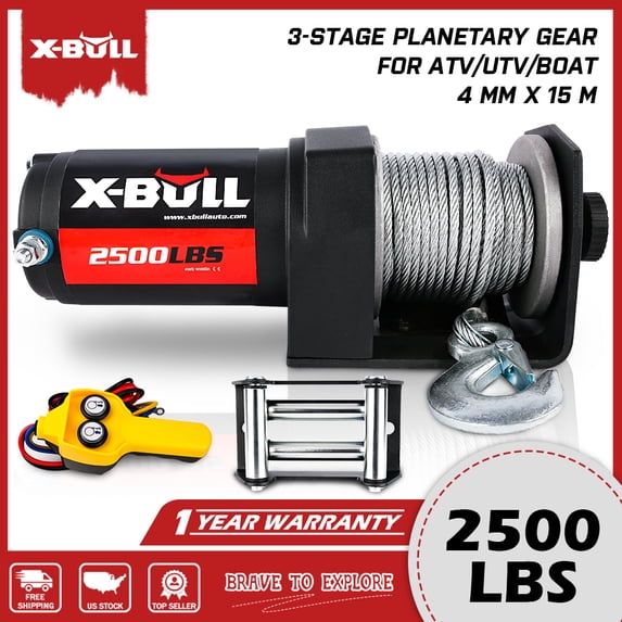 X-BULL 12V Electric Winch 2500LBS/1134KGS, Steel Cable, Wireless, ATV ...