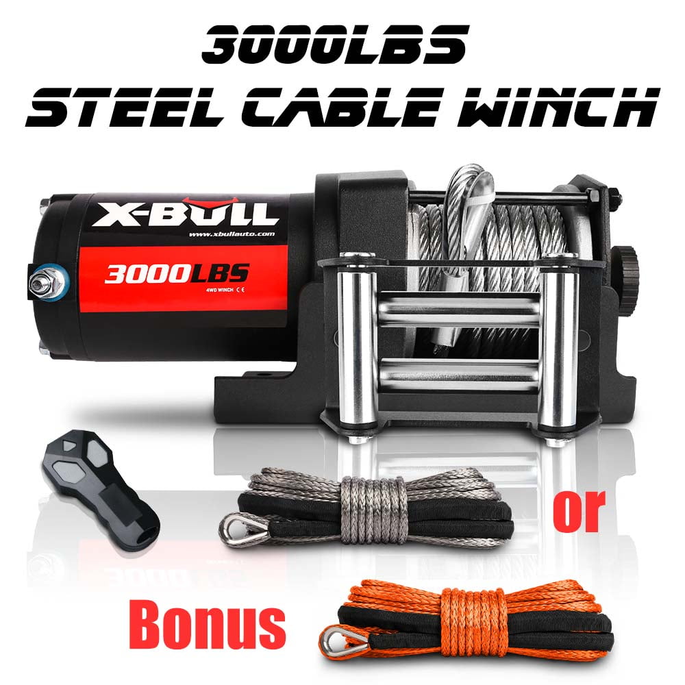 X-BULL Electric Winch 12V 3000LBS Steel Cable Winch for Towing ATV/UTV ...