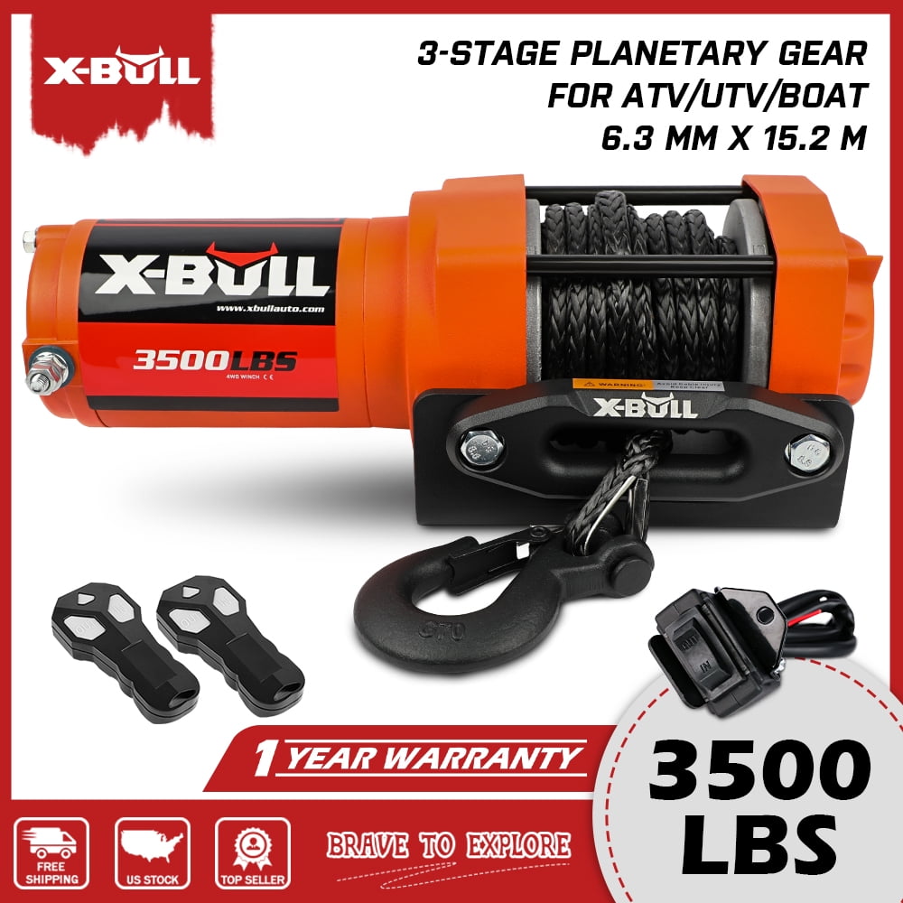 X-BULL, Electric Winch, 3500LBS, 12V Synthetic Rope Wireless Remote ...