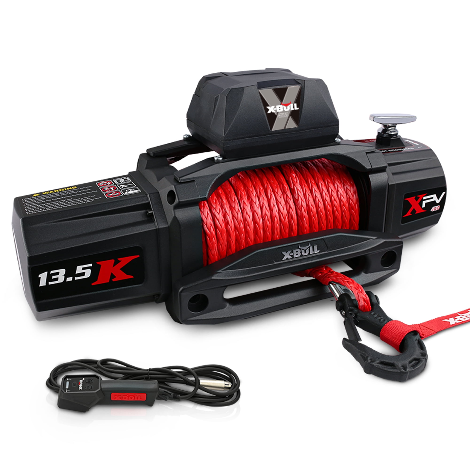 X-BULL 13500lbs Electric Winch 12V, IP67 Waterproof, Synthetic Rope Load, Wireless/Wired Remote ...