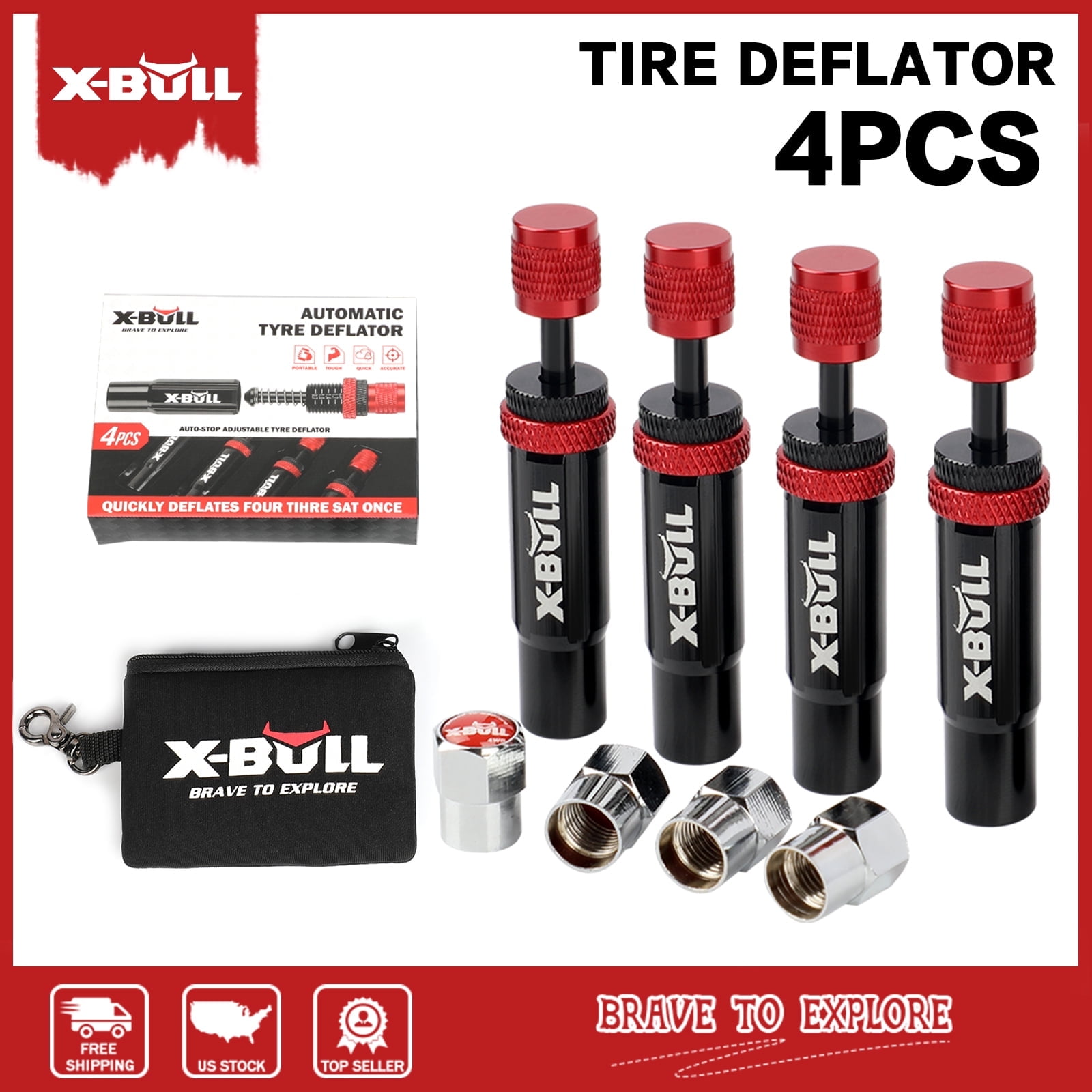 X-BULL Tire Deflator Valve 4Pcs Screw-on Tyre Air Adjustable Auto-Stop ...