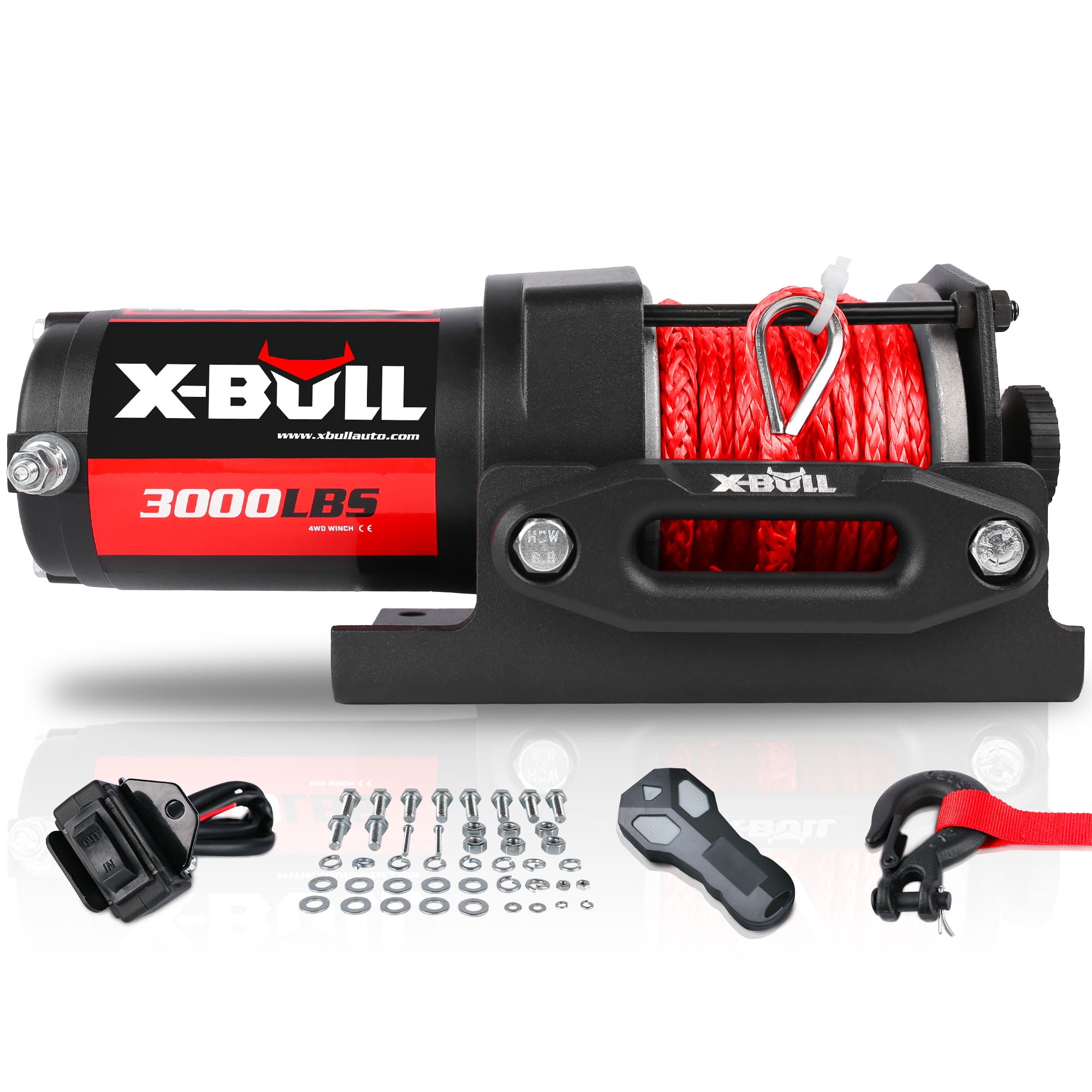 X-BULL Electric Winch 12V 3000LBS Synthetic Rope for Towing ATV/UTV ...