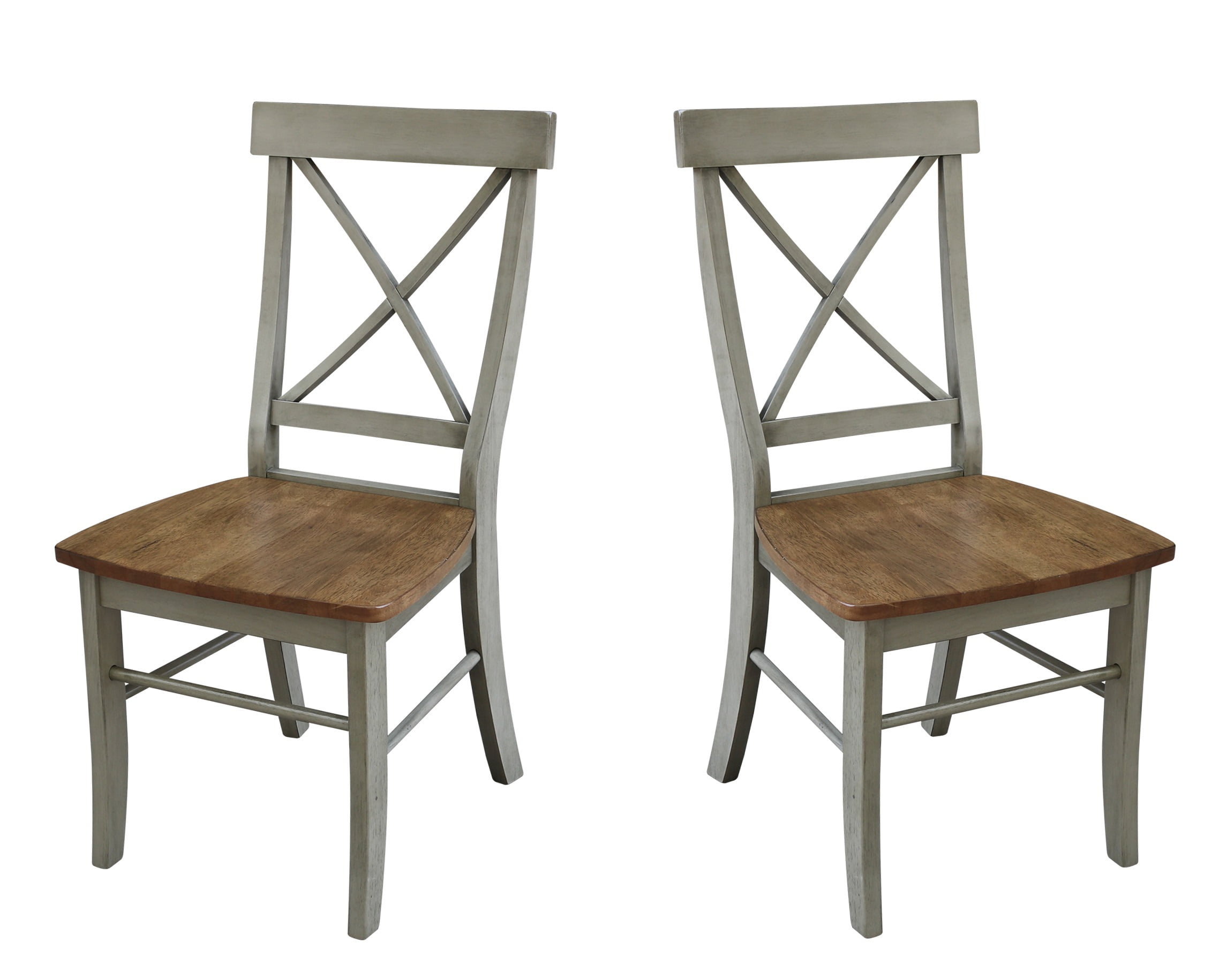 X-Back Solid Wood Chair in Distressed Hickory/Stone - Set of 2 Chairs ...
