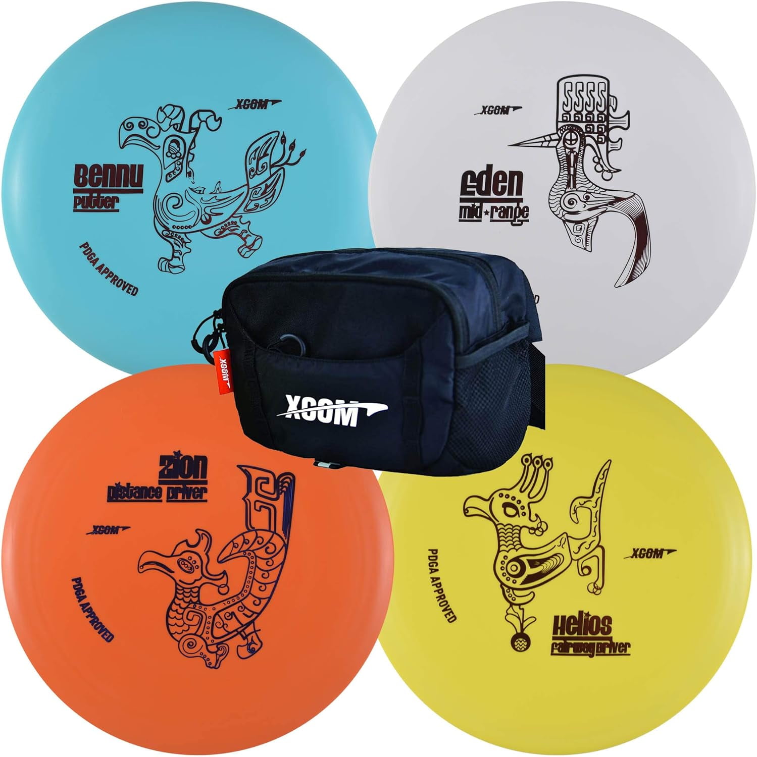 X-Com Disc Golf Beginner Starter Set with 4 Discs and Easy to Carry Bag ...