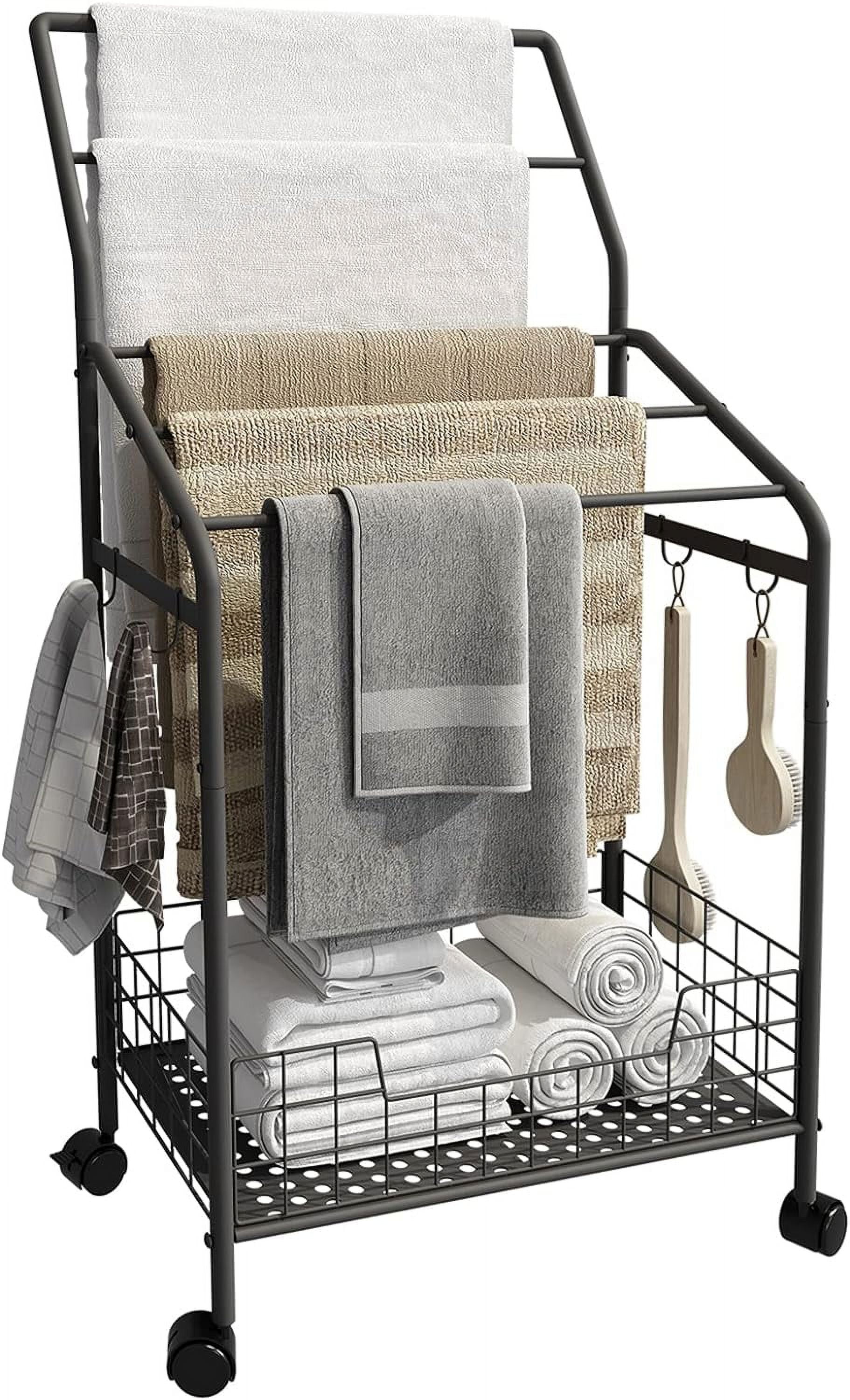 X-Cosrack Free Standing 5-Tier Towel Rack with Shelves, Bathroom Bath ...