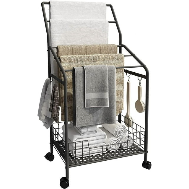 X-Cosrack Free Standing 5-Tier Towel Rack with Shelves, Bathroom Bath ...