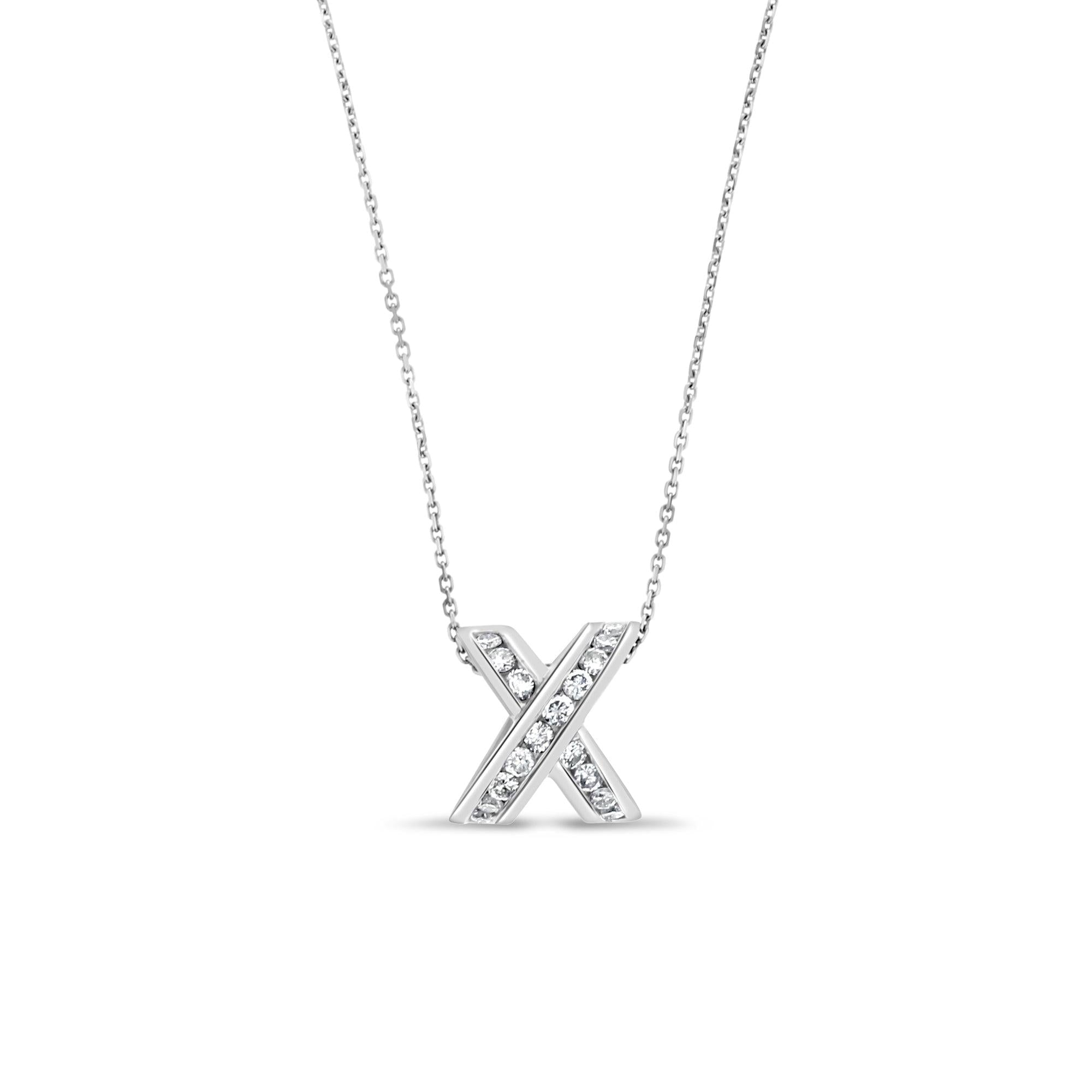 X Cross Diamond Necklace .73cttw 14k White Gold - 16