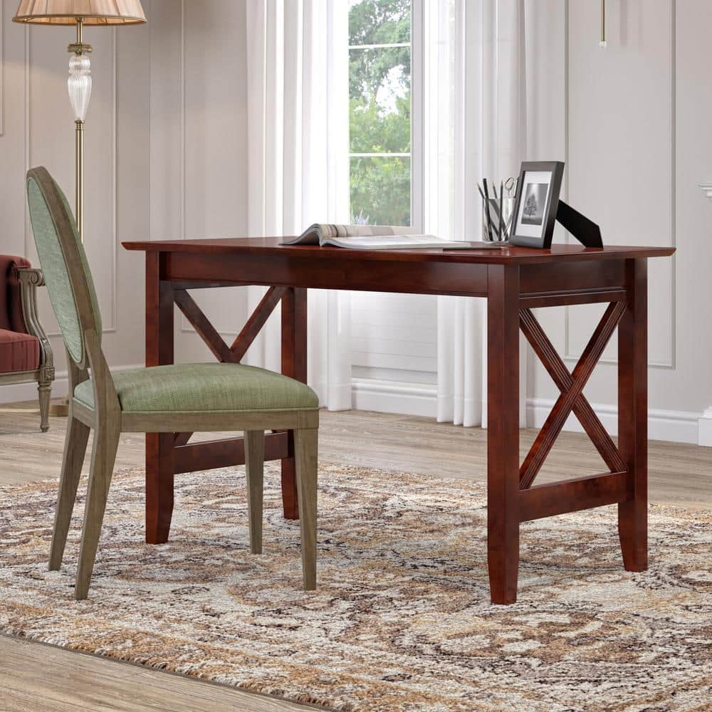 X Design 48 in. Width Walnut Solid Wood Home Office Study Writing Desk ...