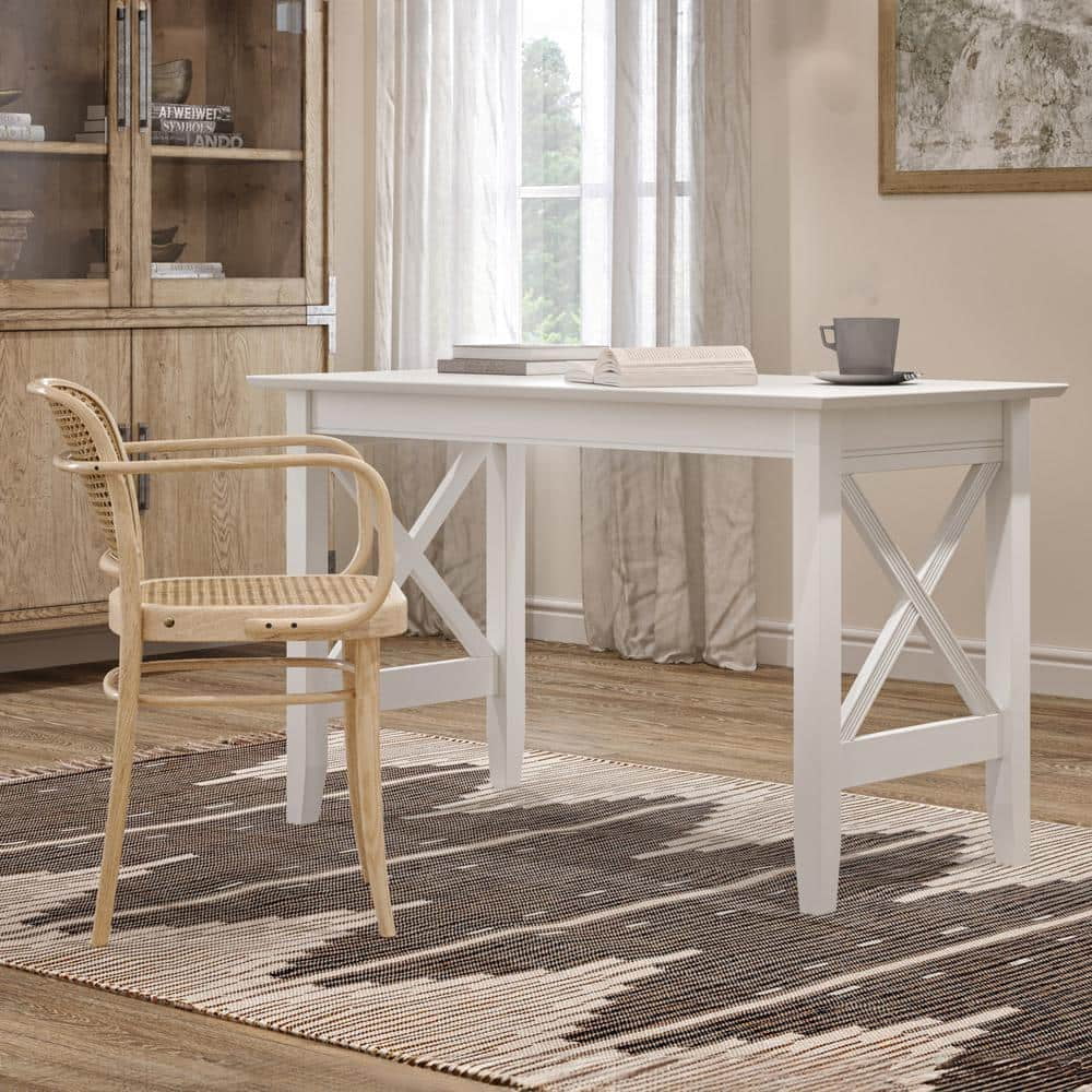 X Design 48 in. Width White Solid Wood Home Office Writing Study Desk ...